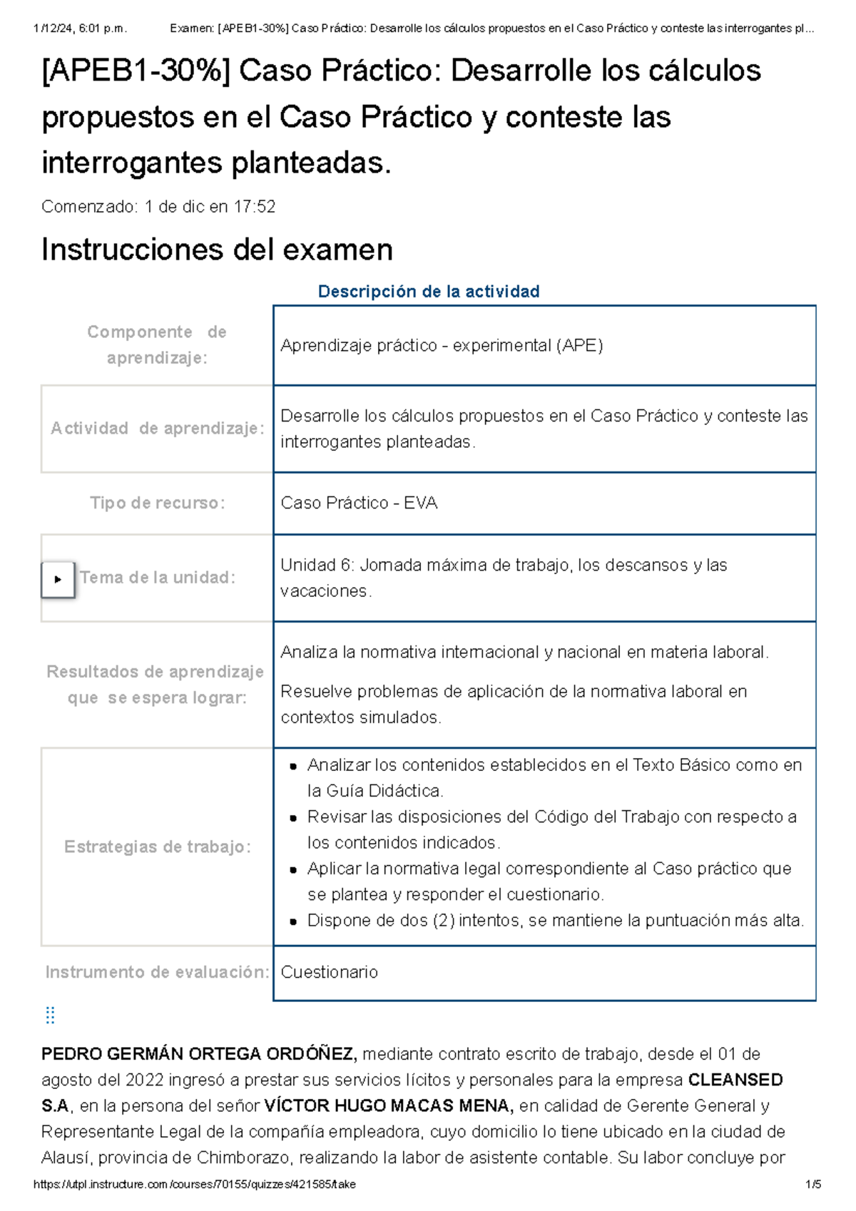 [APEB1-30%] Caso Práctico: Cálculos y Respuestas Laborales - Studocu