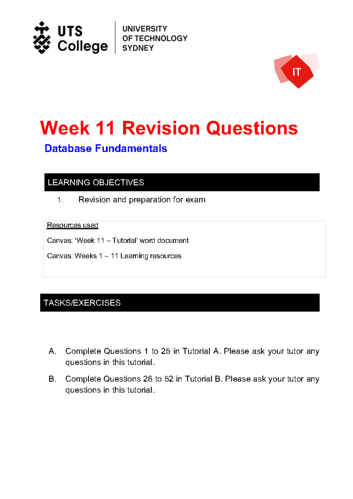 Week 11 Revision Questions - Week 11 Revision Questions Database ...
