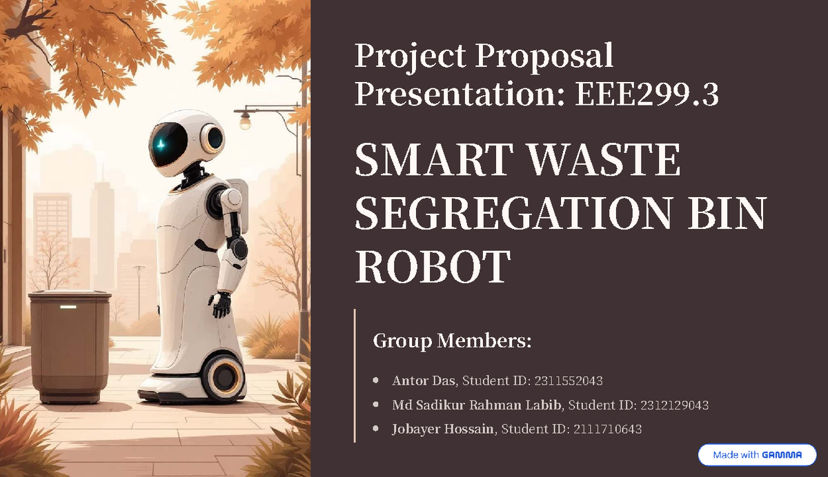 Smart Waste Segregation Bin Robot Proposal - EEE2993 - Studocu
