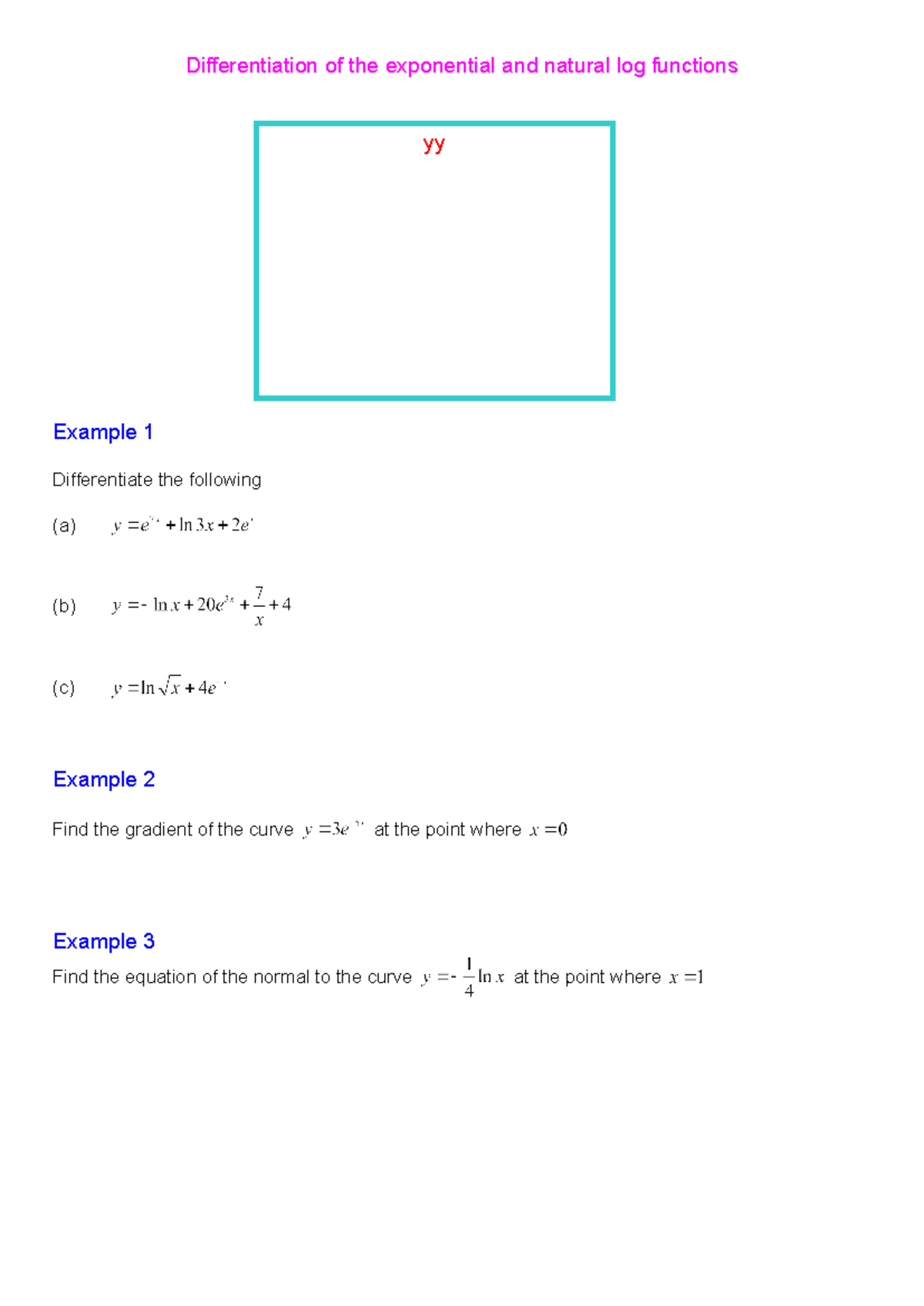 Differentiation of the exponential and natural log functions - Studocu