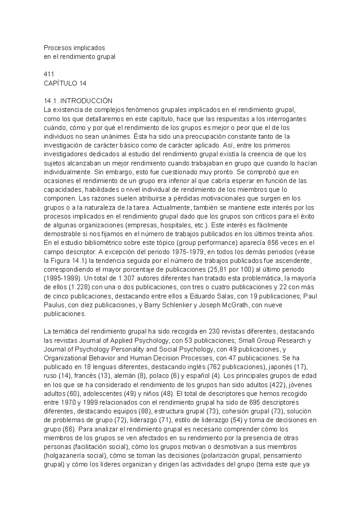 8. Rendimiento grupal (unidad 5) - Procesos implicados en el ...