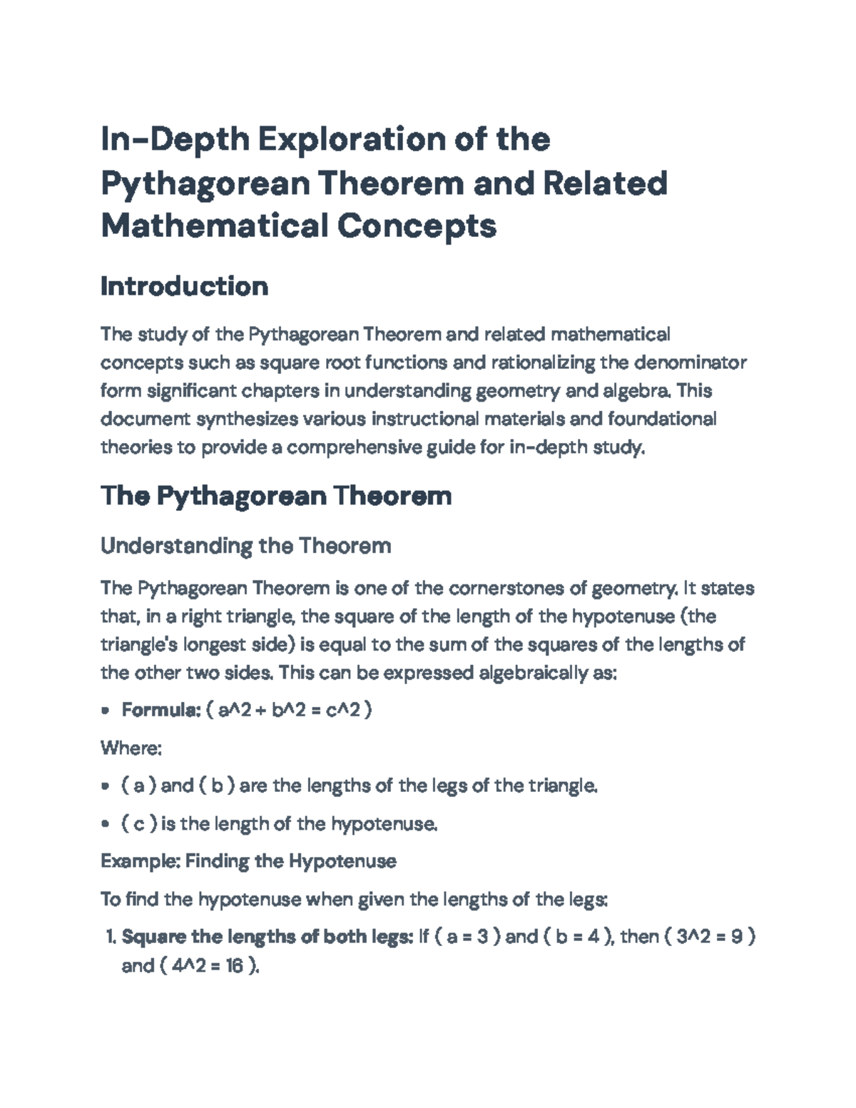 In-Depth Study of Pythagorean Theorem & Square Root Functions - In ...