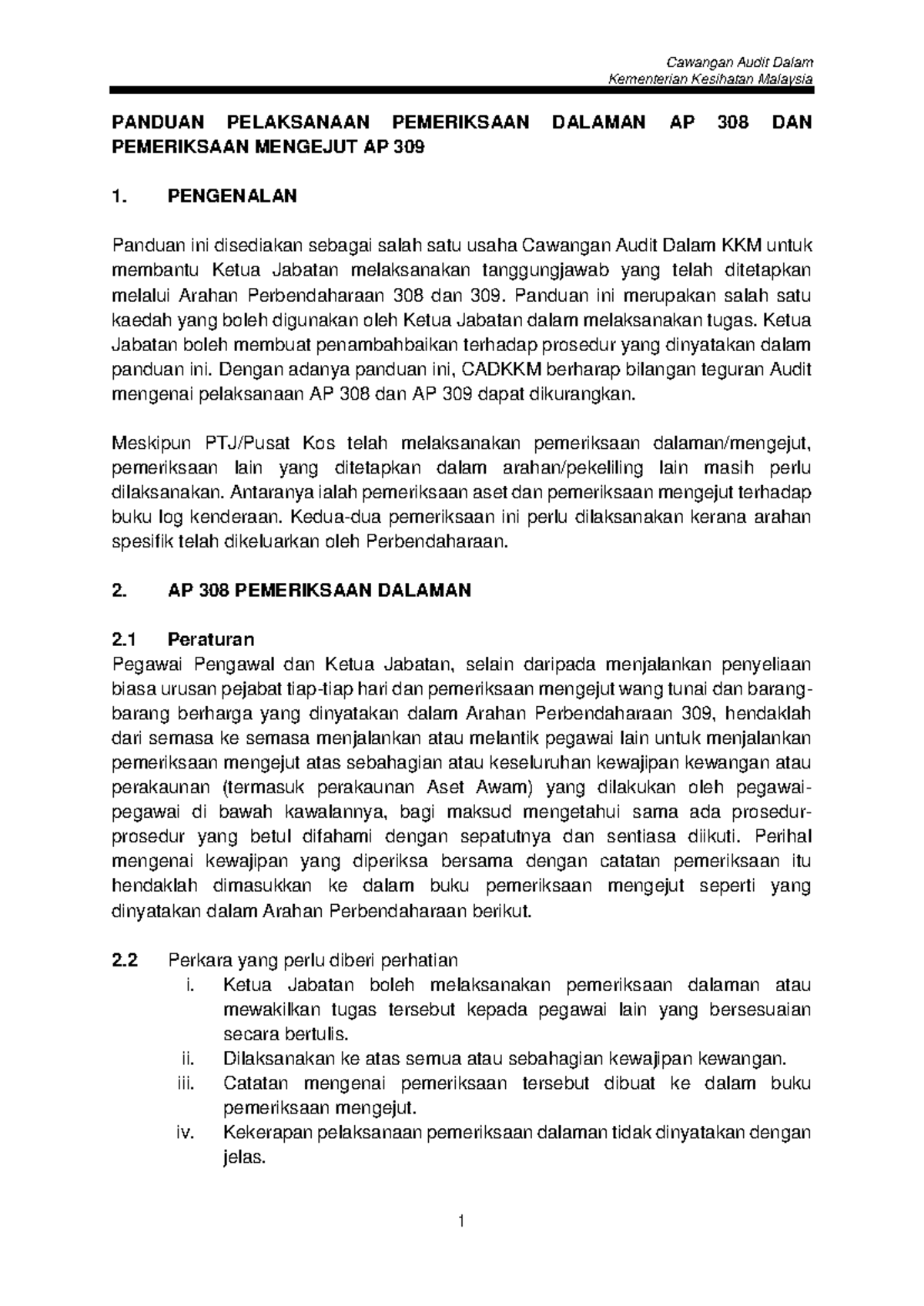 Panduan Pemeriksaan Dalaman dan Mengejut AP 308 & AP 309 - Studocu