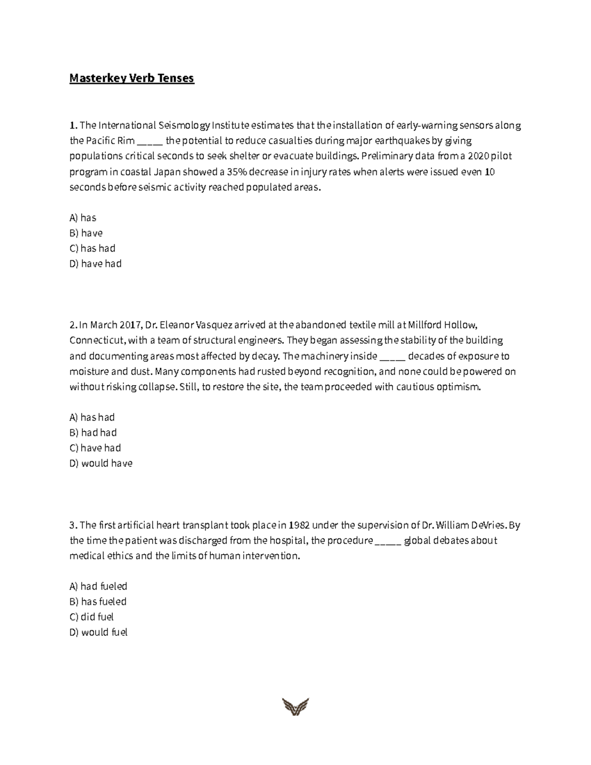 Masterkey Verb Tenses Study Guide for DSG 119 - Studocu