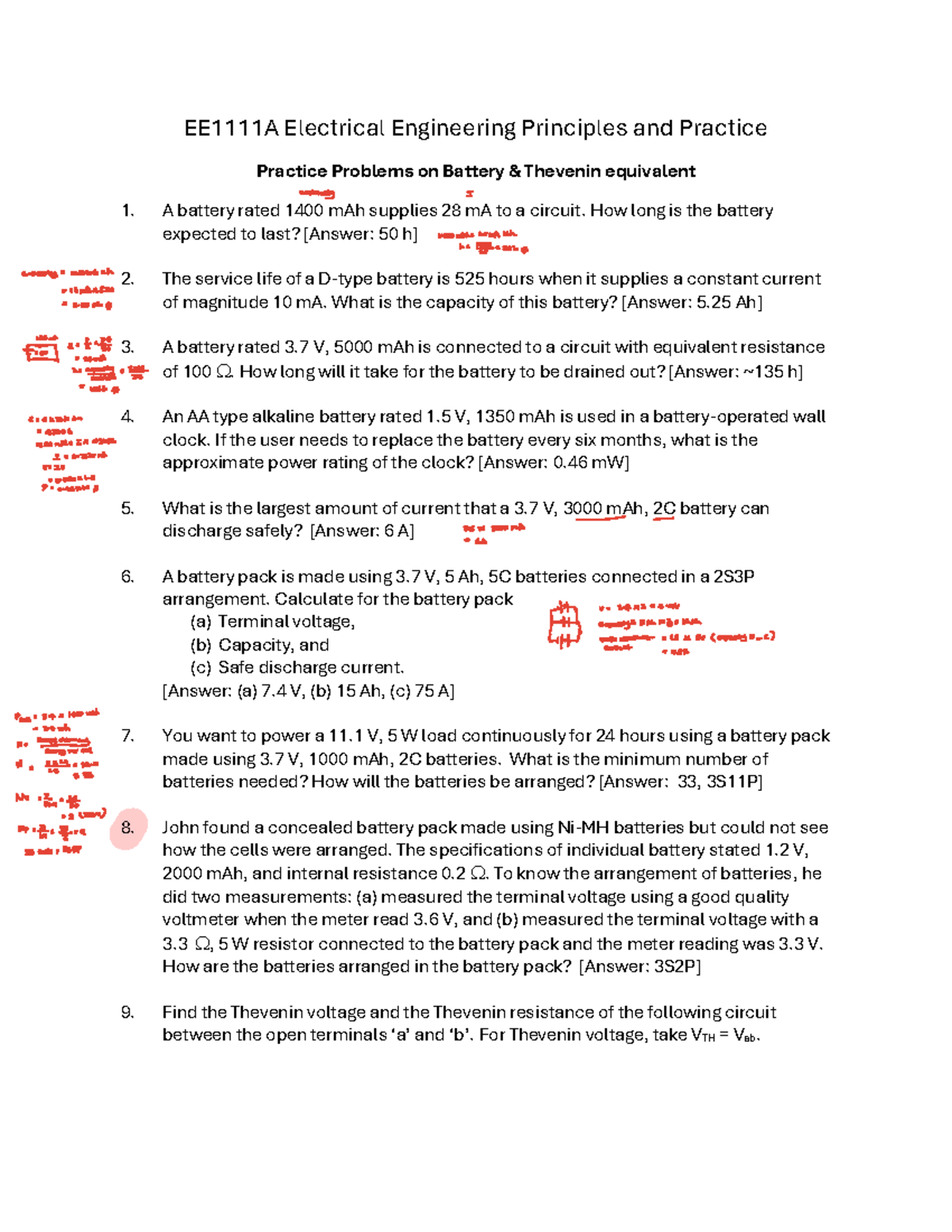 EE Principles & Practice: Battery & Thevenin Problems - Studocu