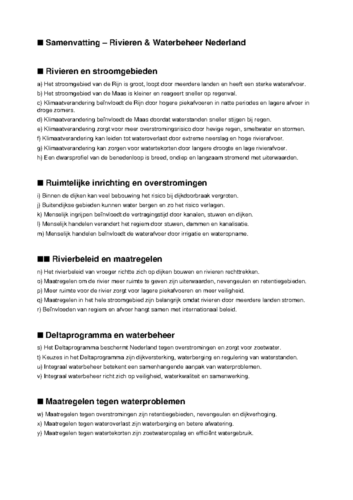 Samenvatting Waterbeheer Rivieren en Stroomgebieden in NL - Studeersnel
