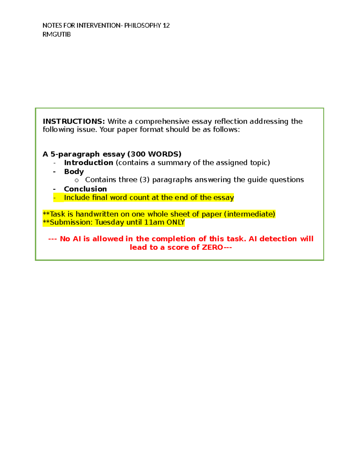 Philosophy 12 RMGUTIB: Comprehensive Essay Reflection Notes - Studocu