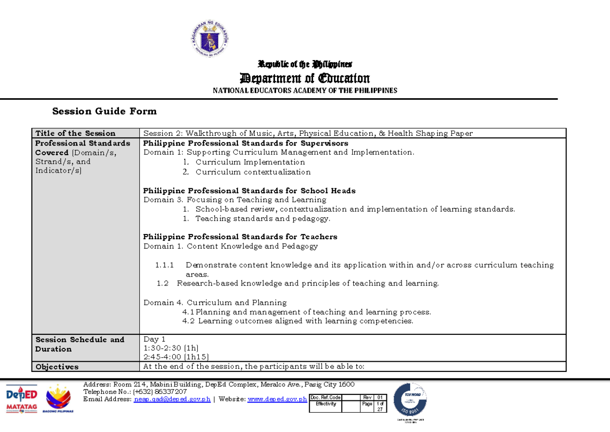SG MAPEH 4 Session 3: Overview of Shaping Paper for MATATAG Curriculum - Studocu