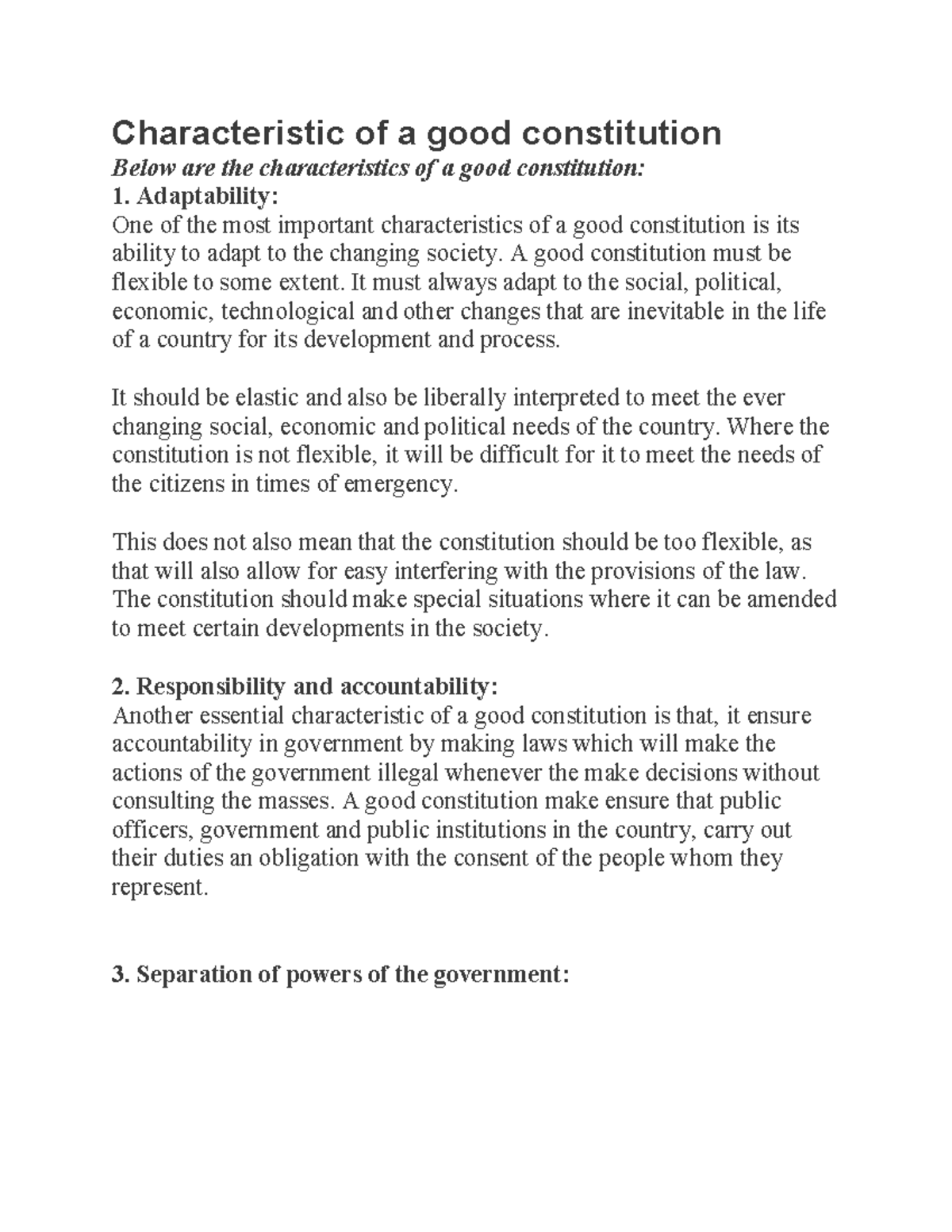 Characteristics of a Good Constitution: Key Features Explained - Studocu