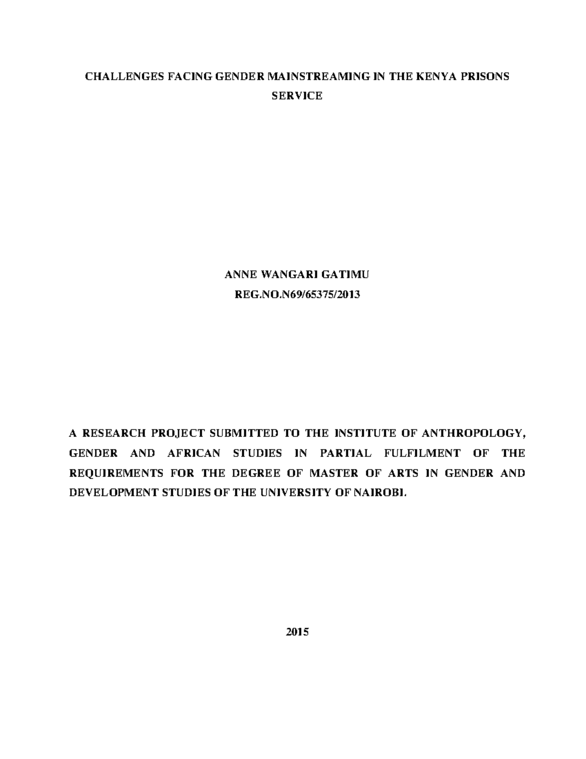 Challenges of Gender Mainstreaming in Kenya Prisons Service (GDS 2015 ...