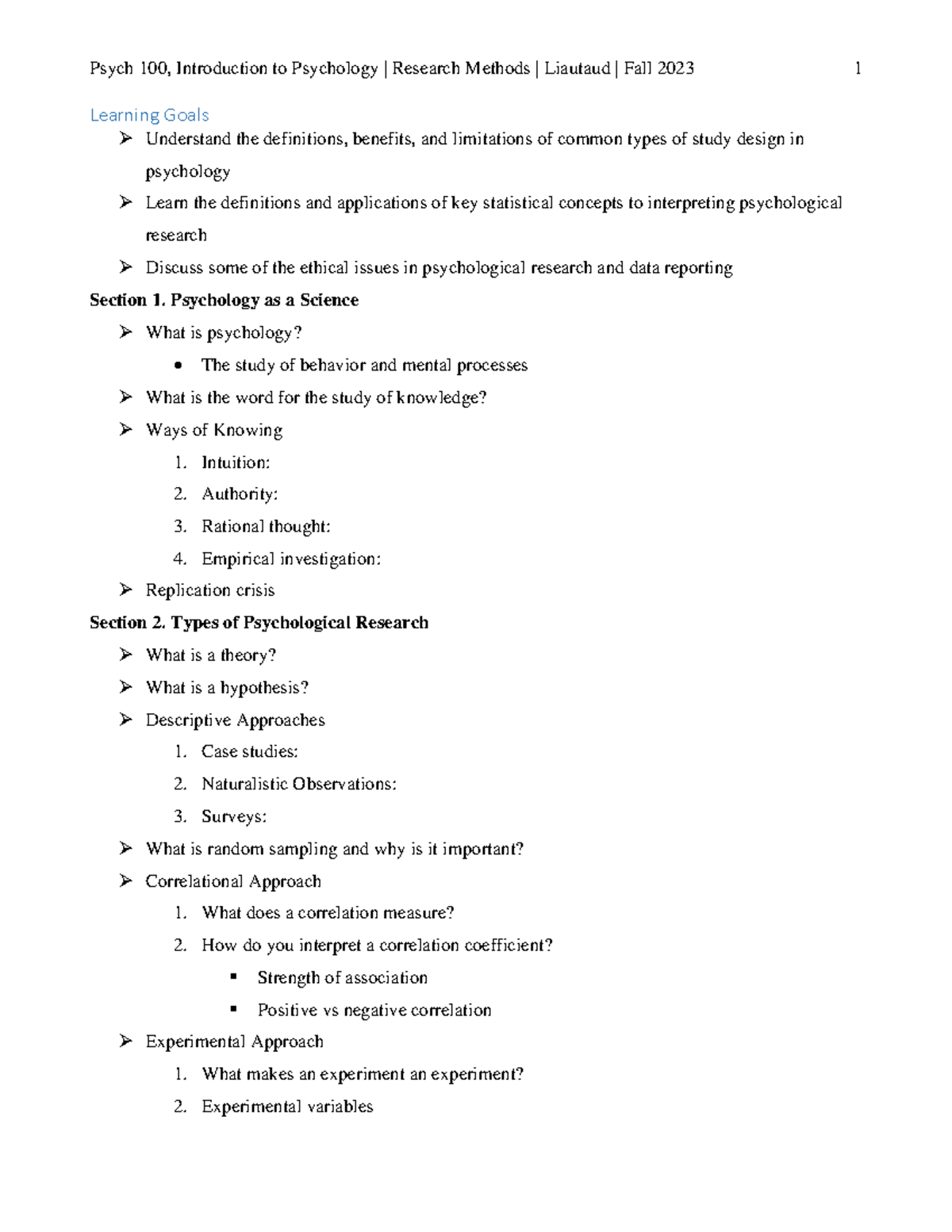 Psych 100: Intro to Psychology Research Methods - Chapter 2 Notes - Studocu