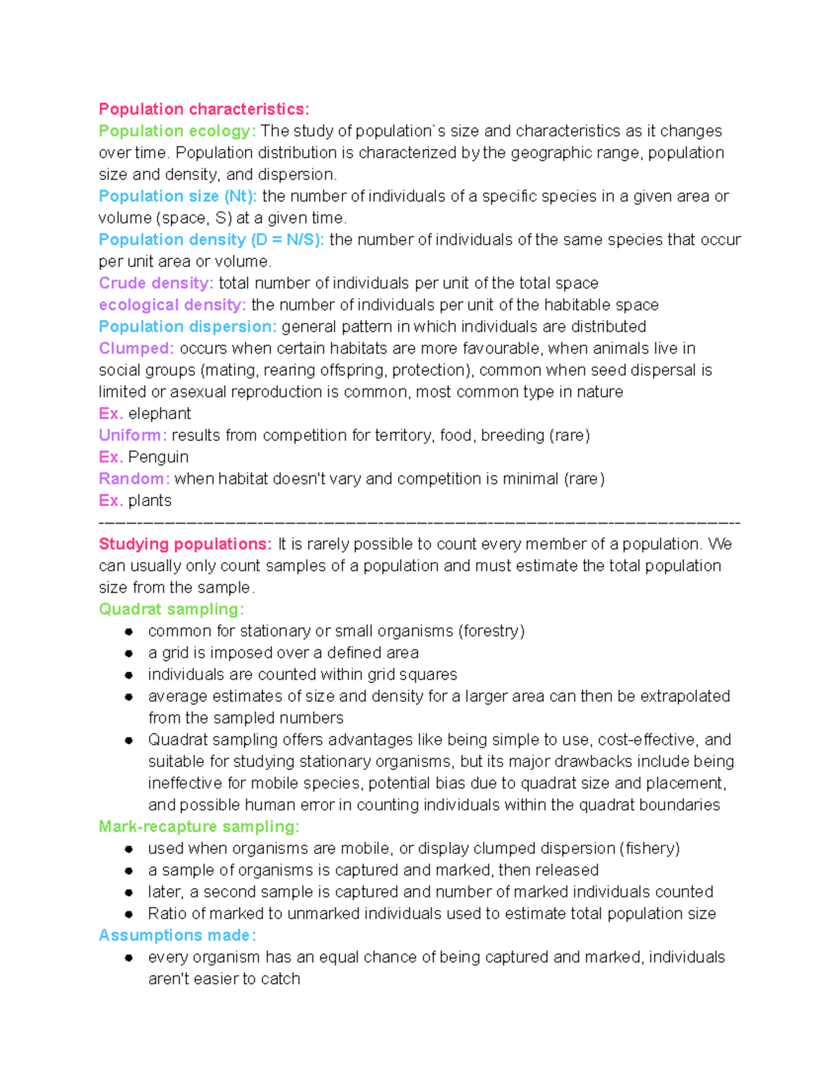 Population Dynamics: Characteristics and Changes in Ecology (BIO Unit 5 ...