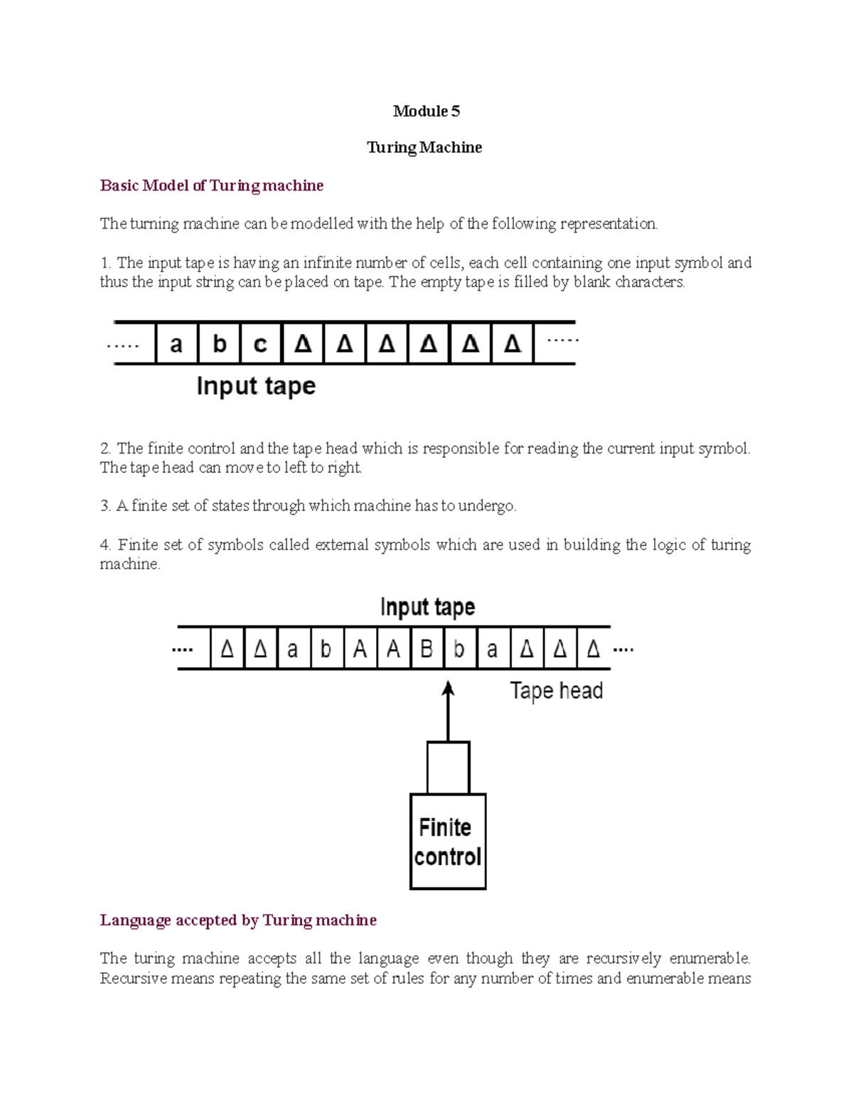 Turing Machine Concepts - Module 5 Notes (CS101) - Studocu