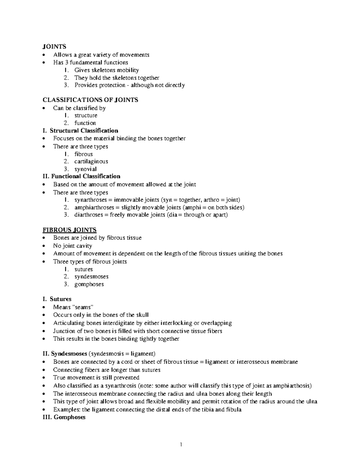 Class Notes - Joints (Anatomy & Movement) - Studocu