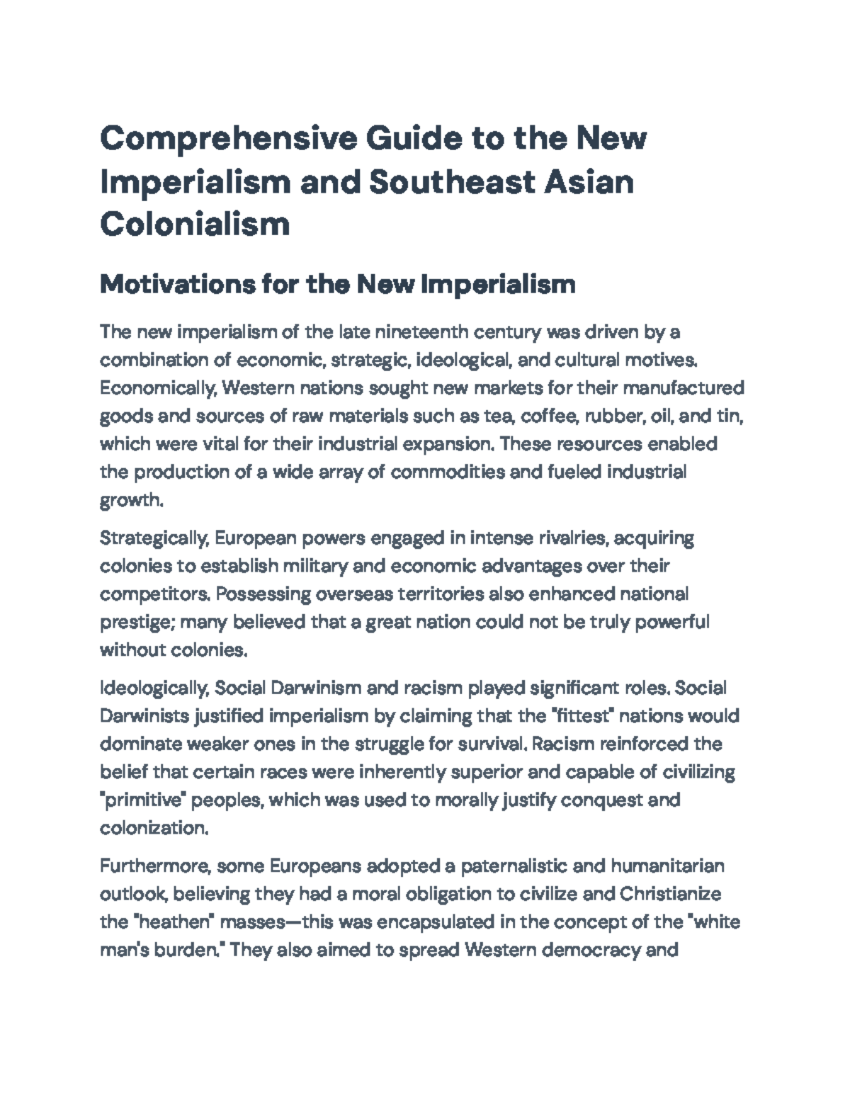 Comprehensive Overview of New Imperialism in Southeast Asia (HIST 201 ...