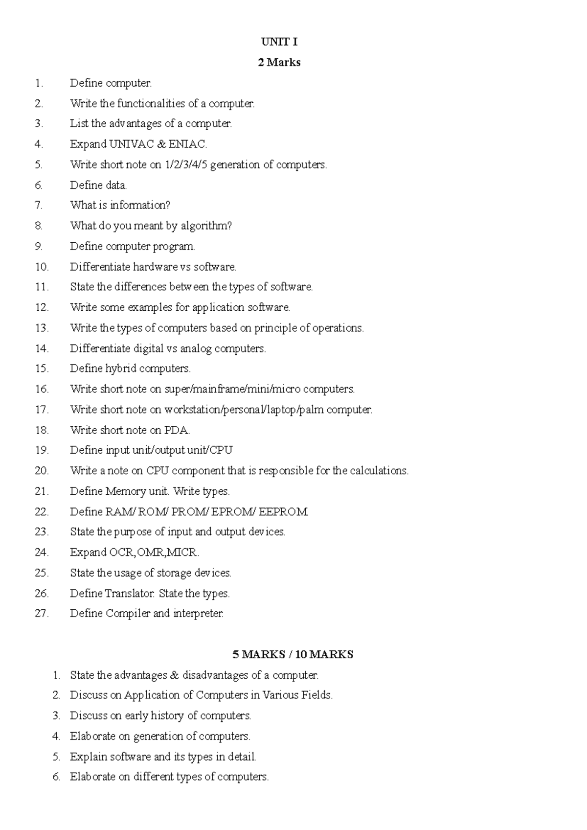 PST 101 Question Bank: Computer Fundamentals & Programming Concepts ...
