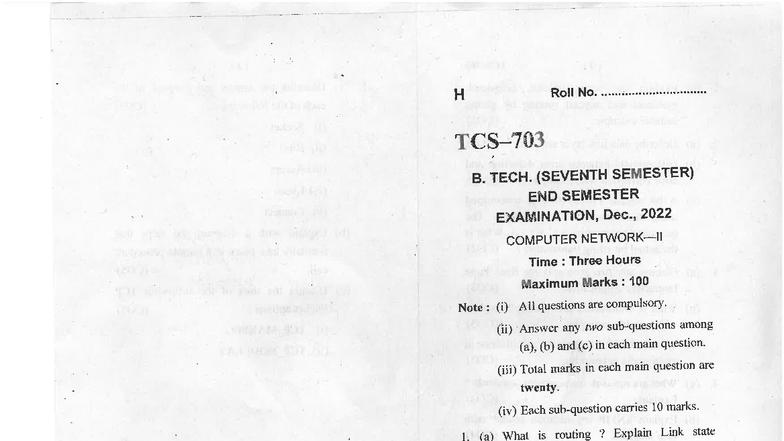 TCS703 End Sem Exam Dec 2022 - Computer Networking Questions - Studocu