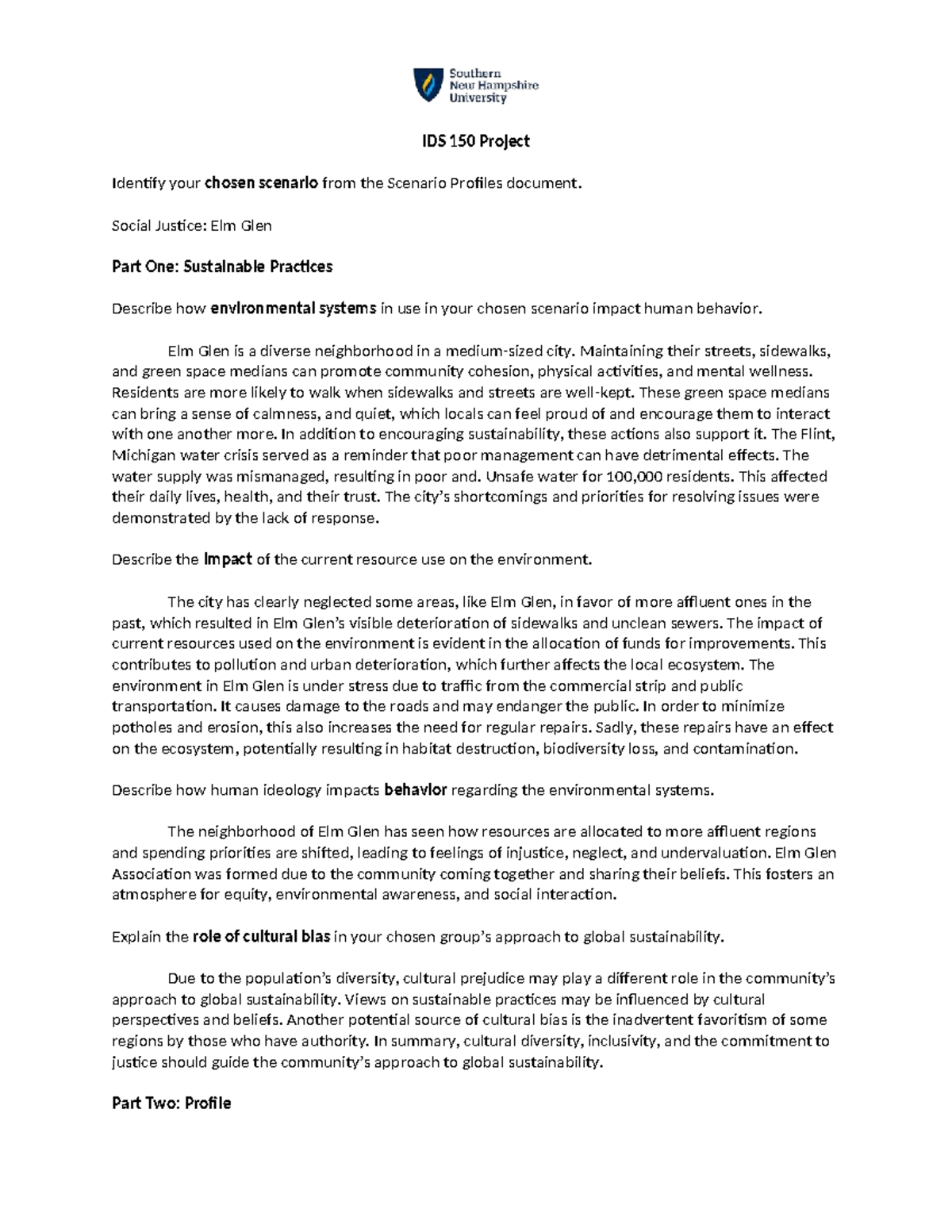 IDS 150 Project: Social Justice & Sustainability in Elm Glen Community ...