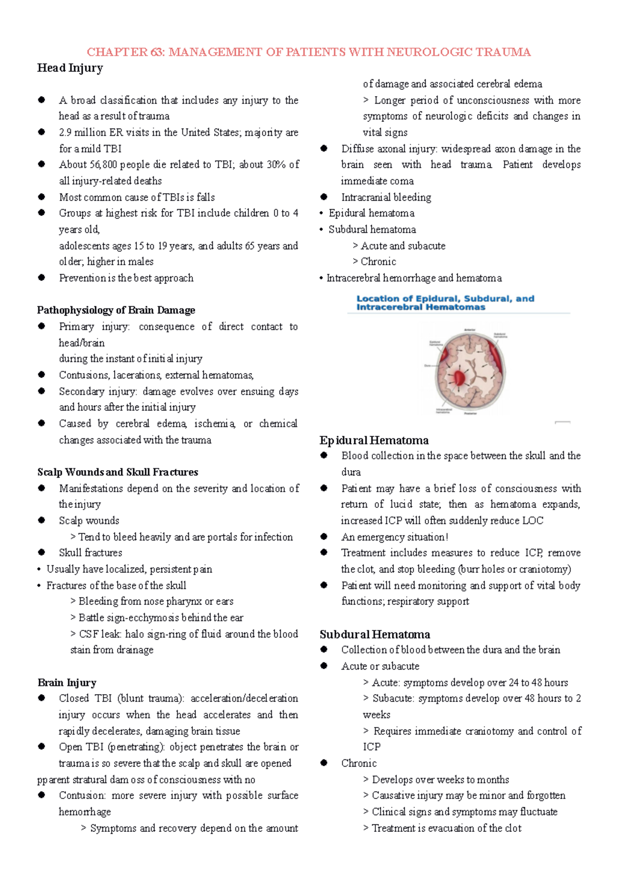 Chapter 63: Management of Neurologic Trauma & Head Injury (NEURO) - Studocu