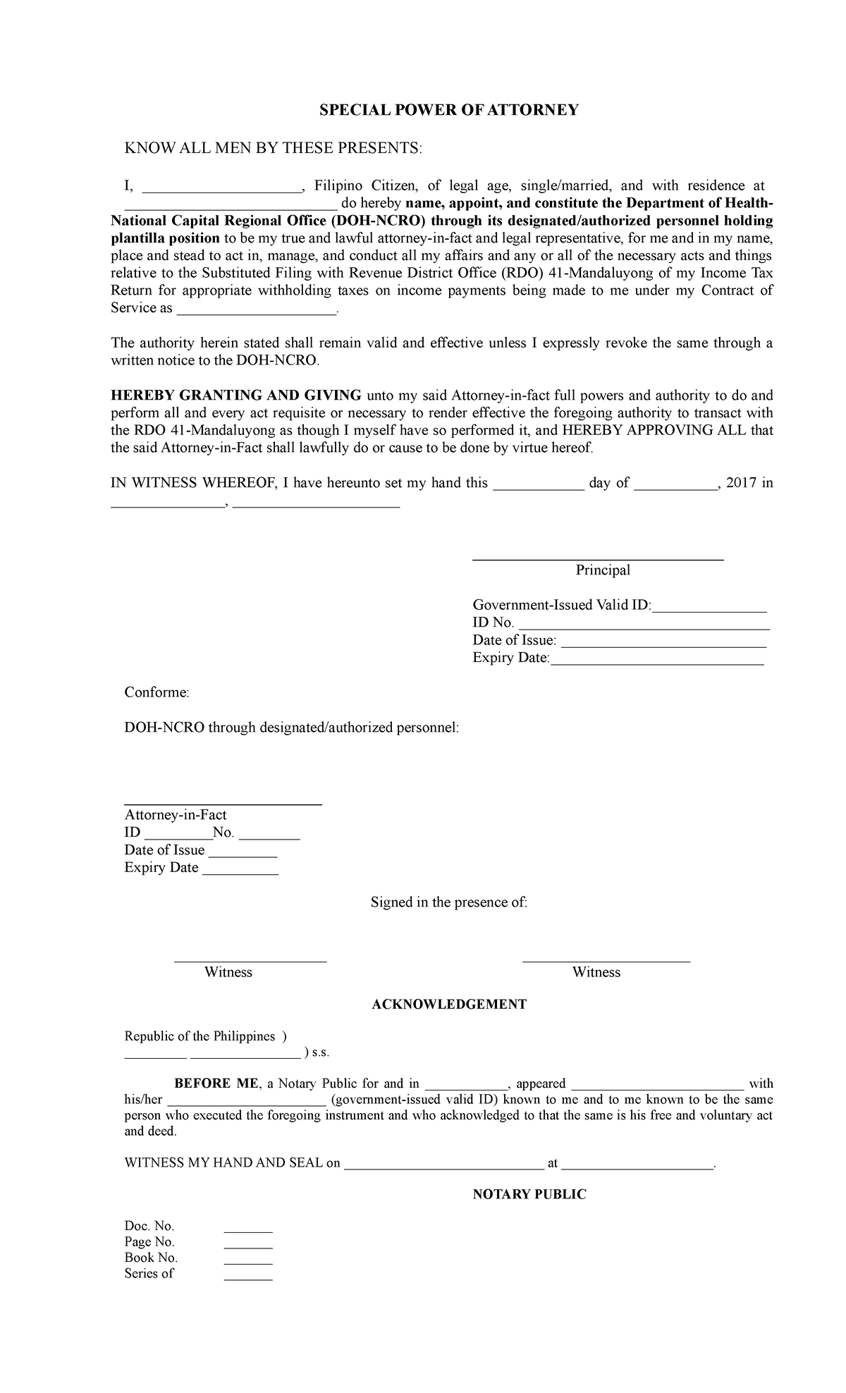 BIR filing - SPA - BIR Form - SPECIAL POWER OF ATTORNEY KNOW ALL MEN BY ...