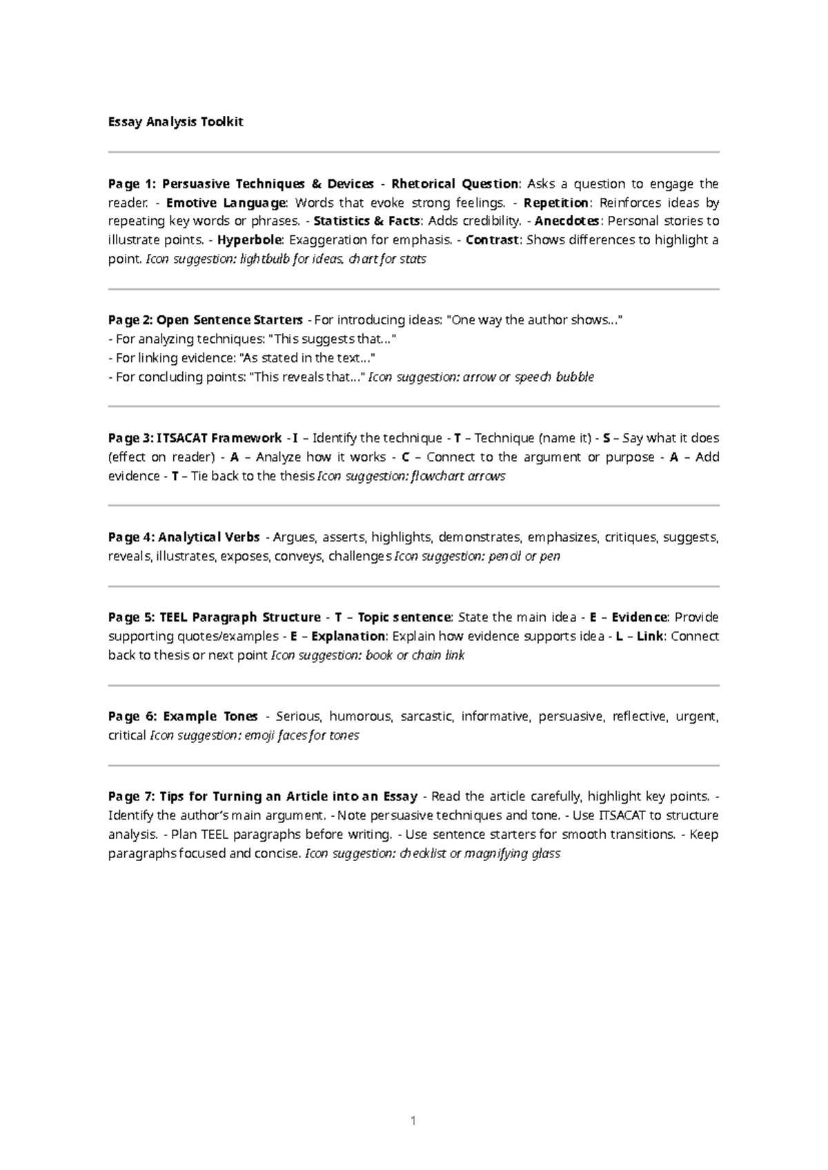 Essay Analysis Toolkit: Persuasive Techniques & Strategies - Studocu