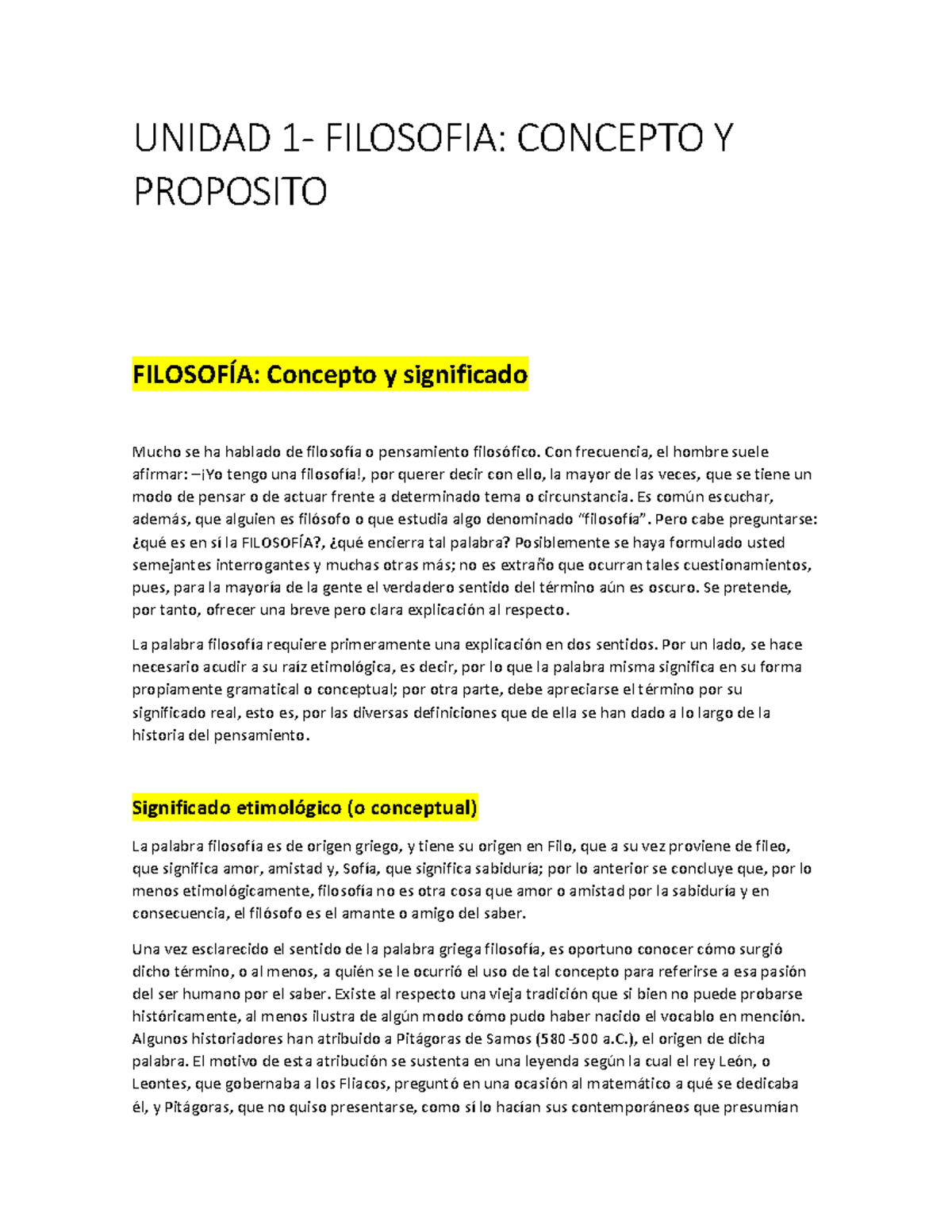 Filosofia- Concepto Y Proposito - UNIDAD 1- FILOSOFIA: CONCEPTO Y ...