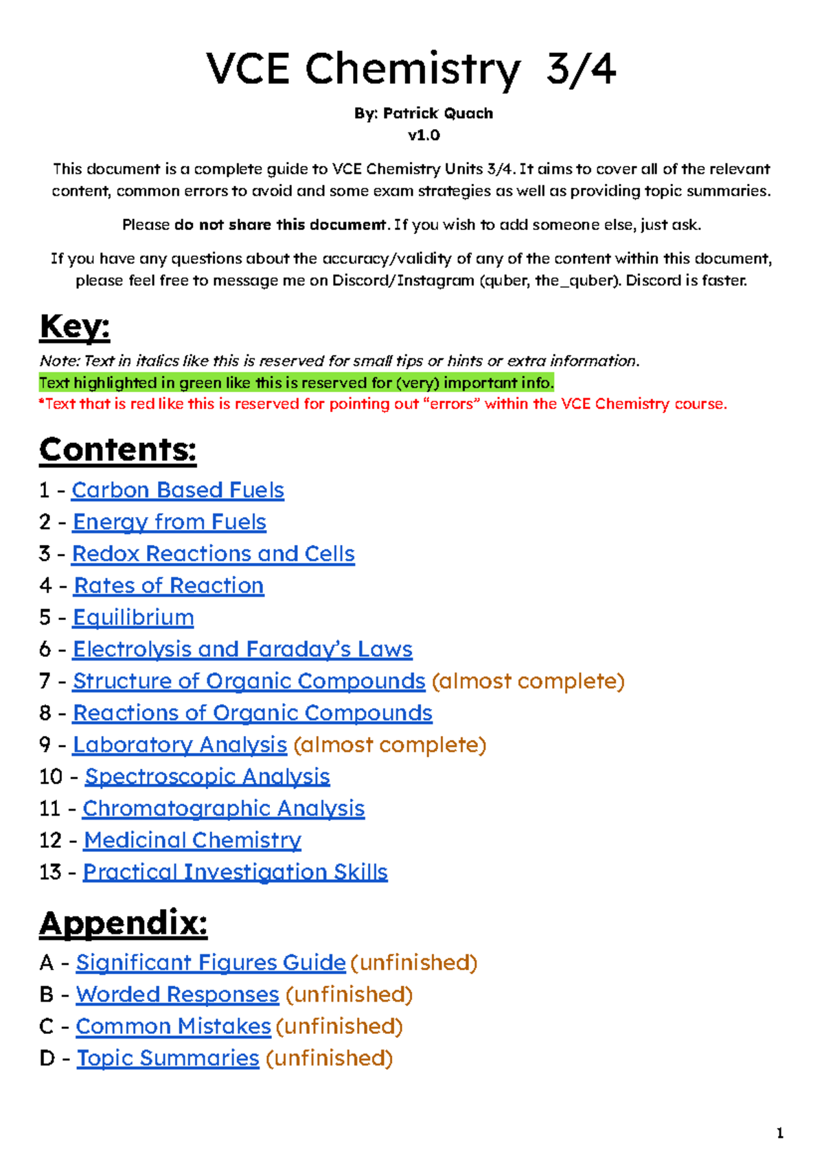 VCE Chemistry 3/4 - A Comprehensive Guide to AOS1 Concepts - Studocu