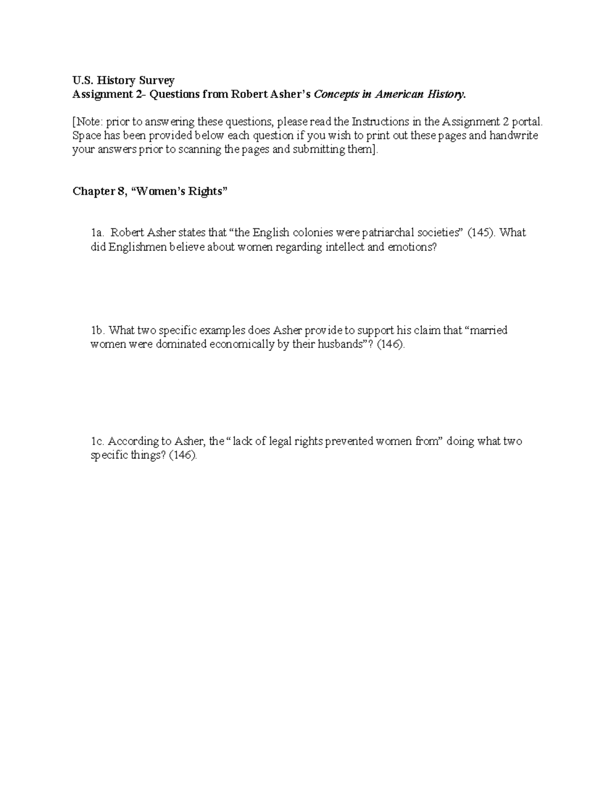 U.S. History Survey - Assignment 2: Women's Rights in America - Studocu