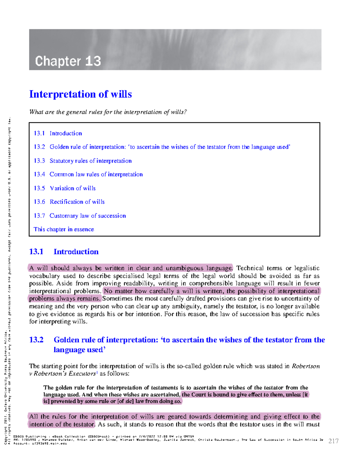 Chapter 13: Understanding the Interpretation of Wills in Succession - Studocu