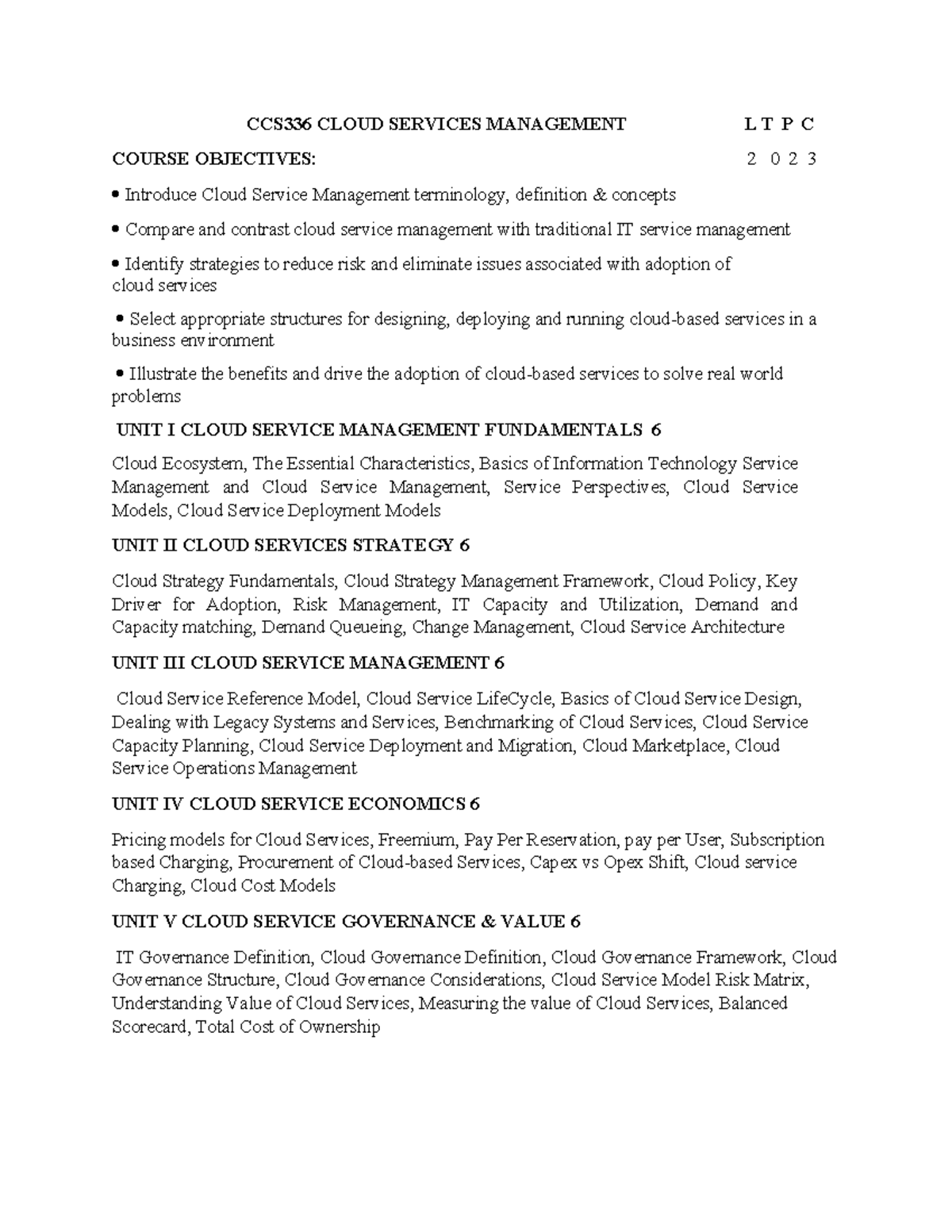 CCS336 Cloud Services Management Syllabus: Course Objectives & Units ...