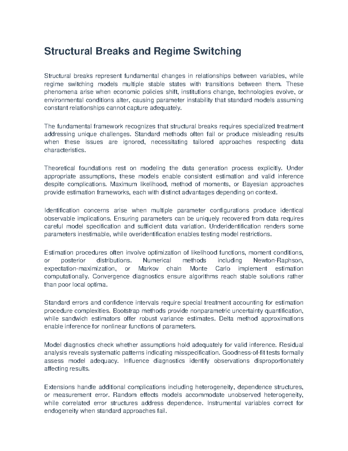 Doc93: Structural Breaks & Regime Switching in Economic Models - Studocu