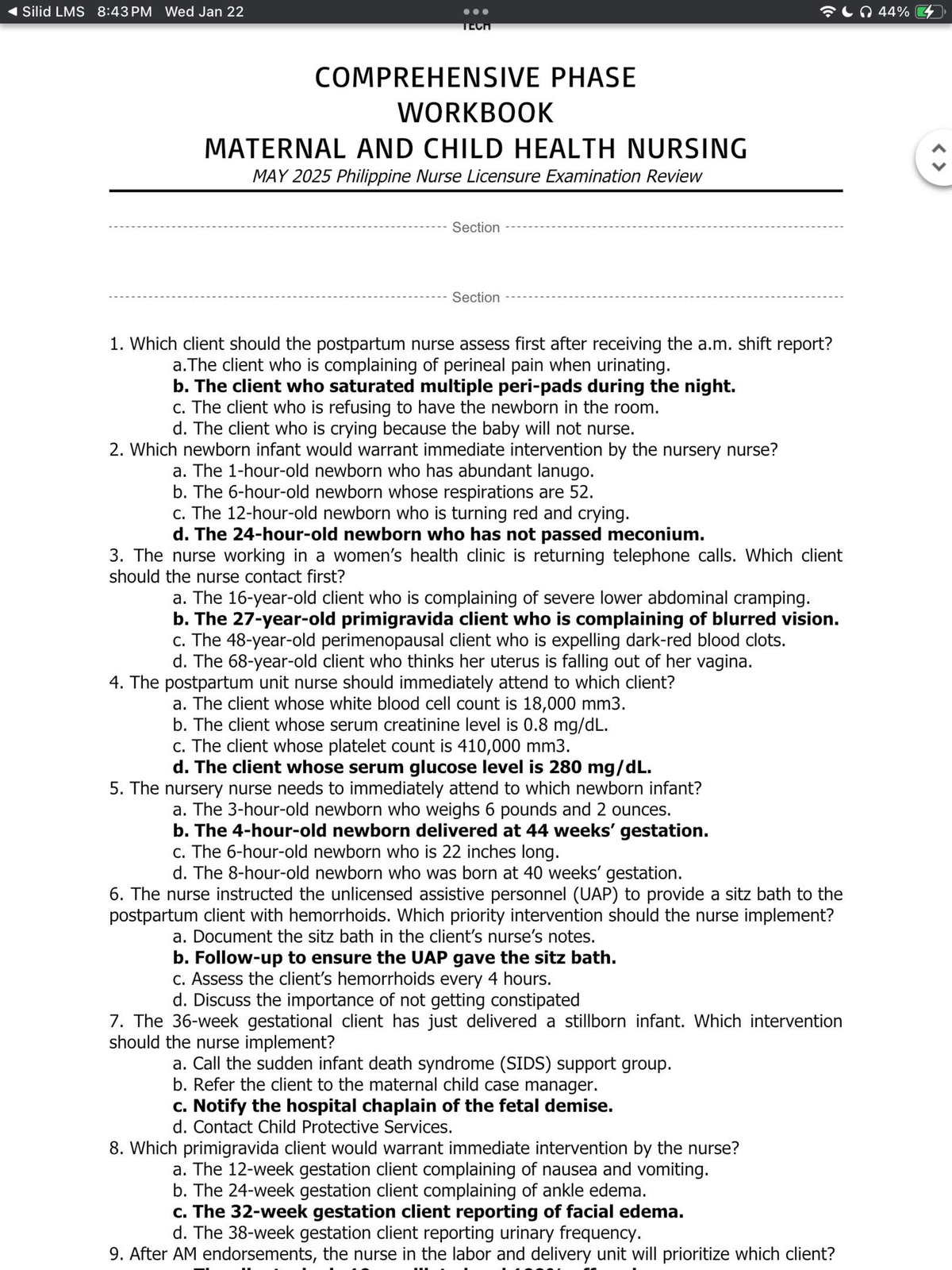 COMPREHENSIVE PHASE WORKBOOK: MATERNAL AND CHILD HEALTH NURSING (MAY ...