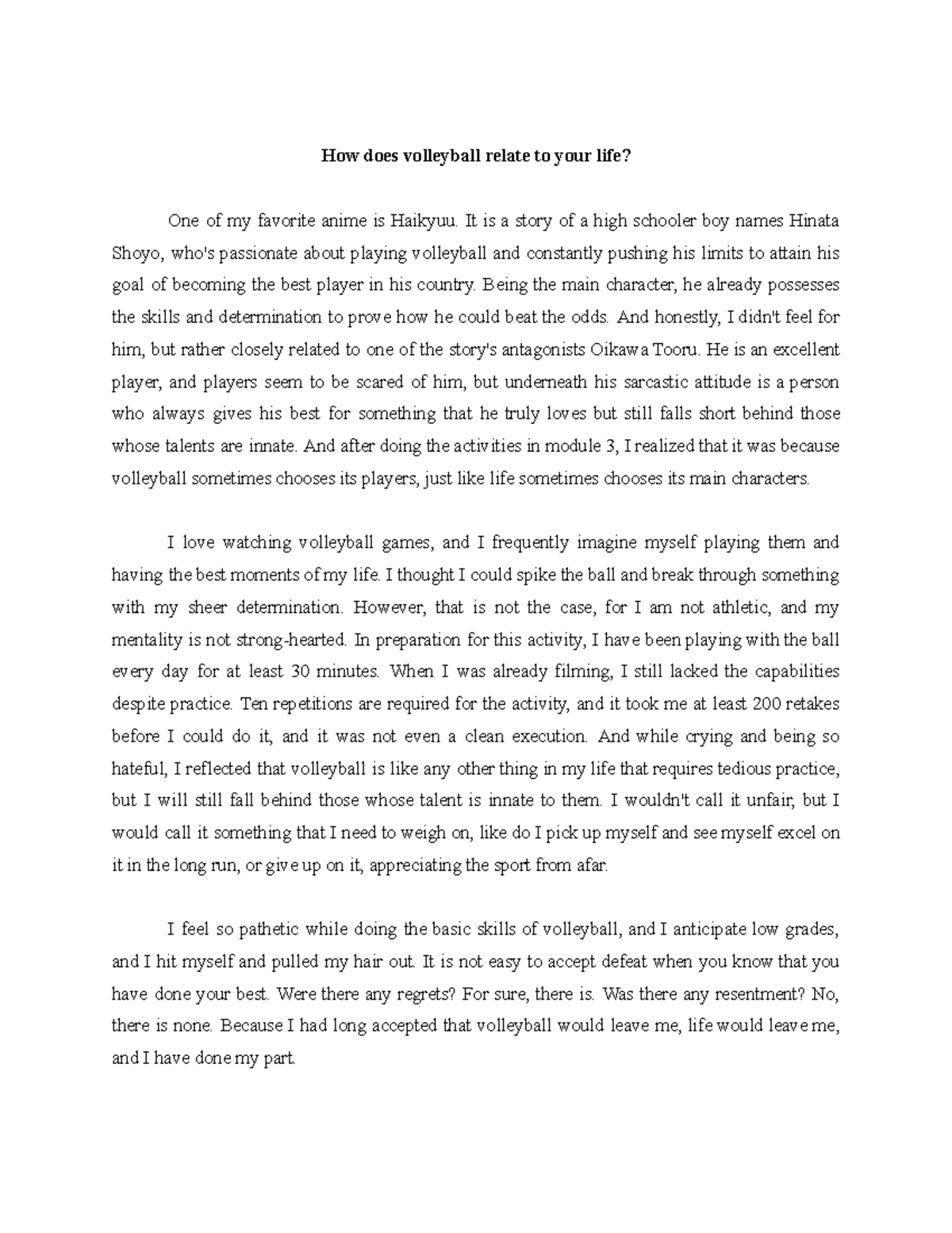 Module 3 Reflection - How does volleyball relate to your life? One of ...