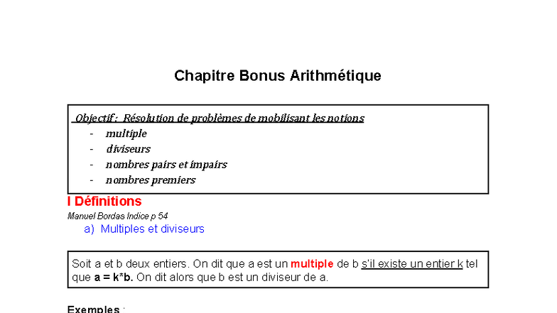 Chapitre Bonus Arithmétique : Multiples, Diviseurs et Nombres Premiers ...