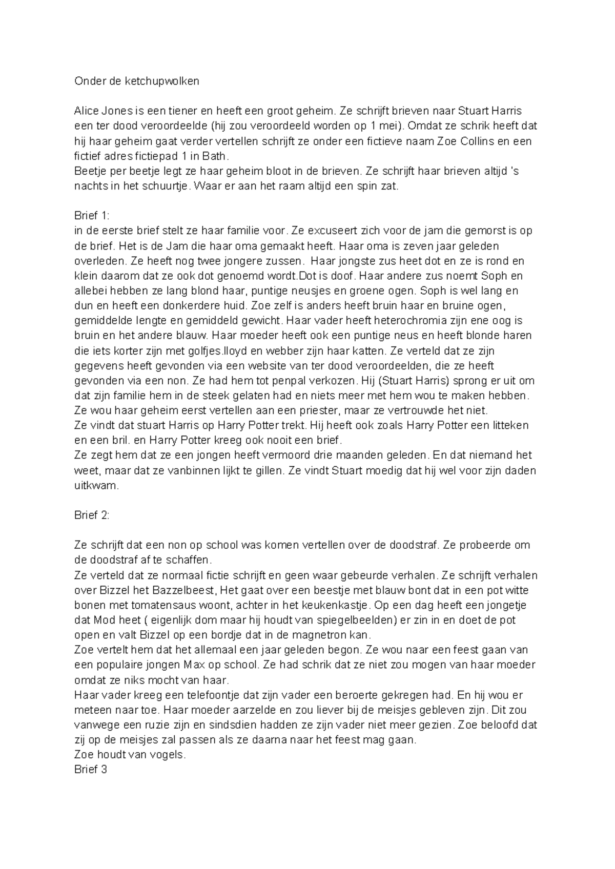 Onder de Ketchupwolken: Brieven van Zoé Collins aan Stuart Harris - Studocu