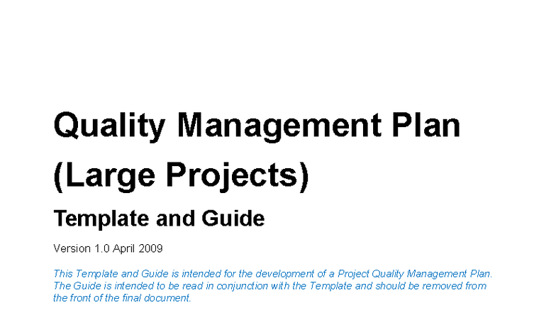 Quality Management Plan Template & Guide for Large Projects - Studocu