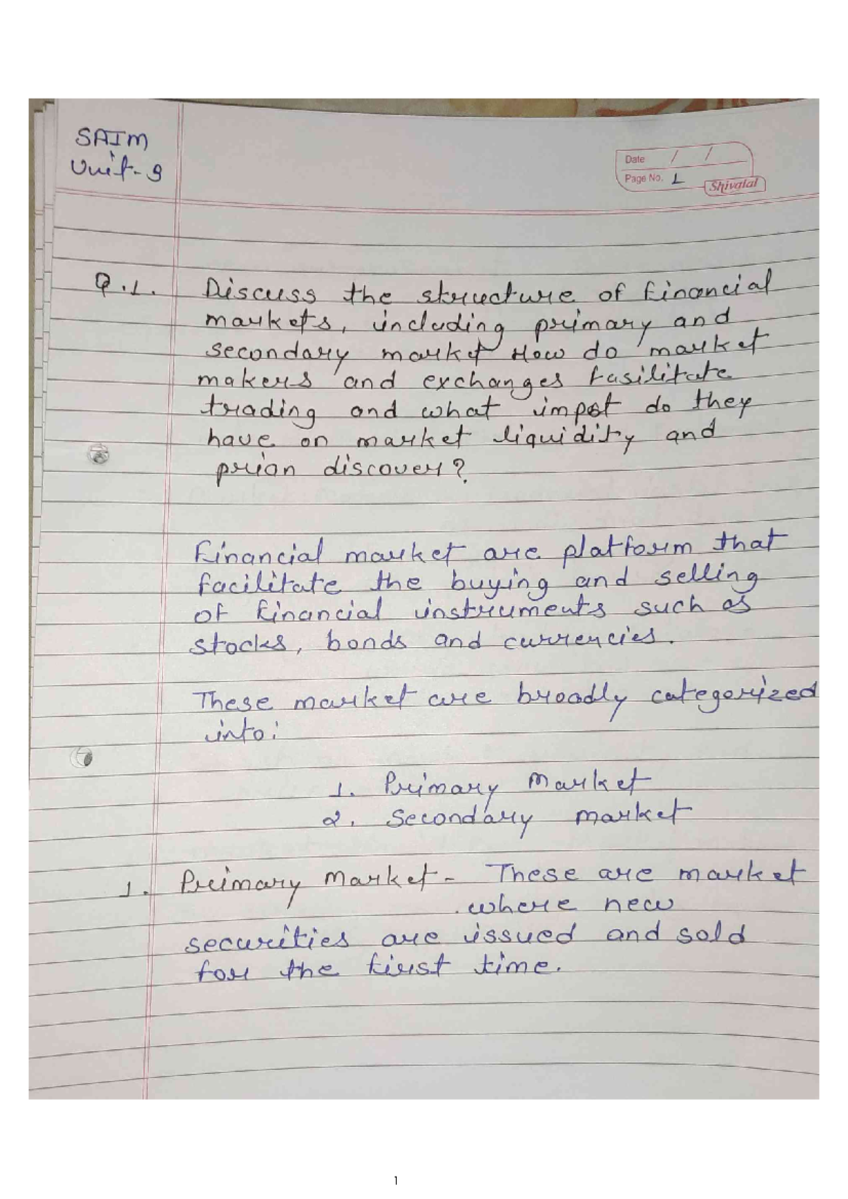 SAIM 101 - Unit 3: Financial Markets Structure & Liquidity Notes - Studocu