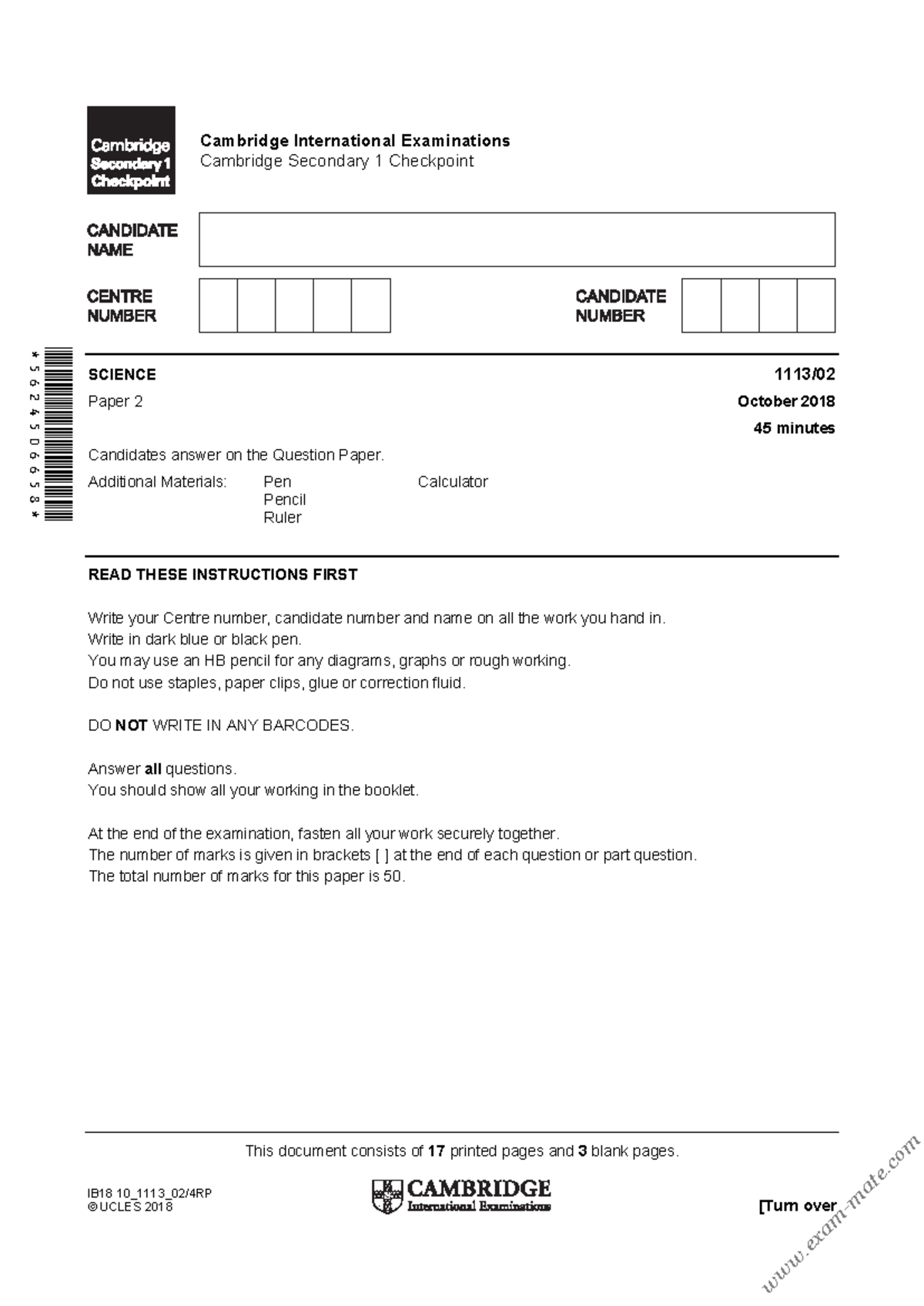 Science 1113 Paper 2 October 2018 Question Paper (QP) - Studocu