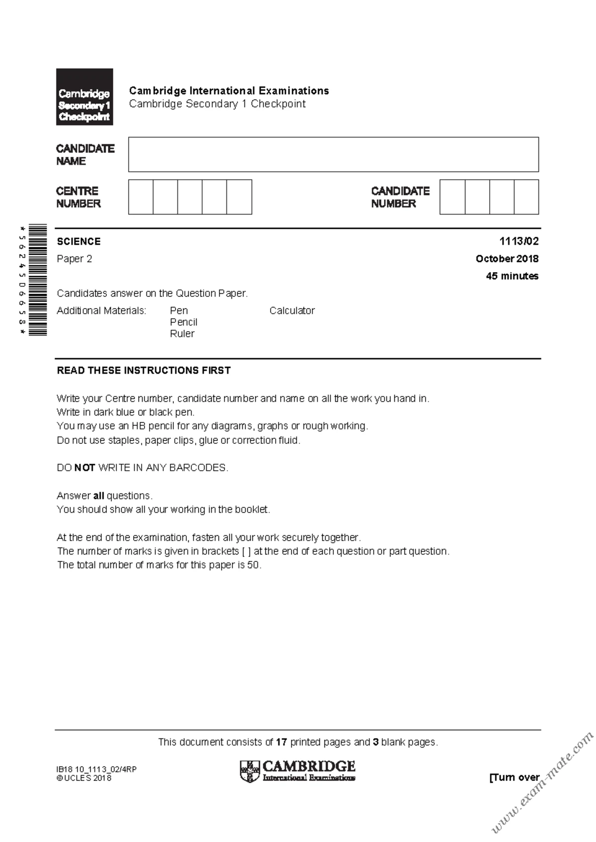 Cambridge Lower Secondary Science Checkpoint Paper 1 - April 2024 - Studocu