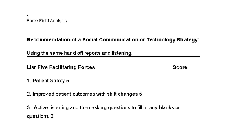 Force Field Analysis Recommendations: Social Comm & Tech Strategy - Studocu