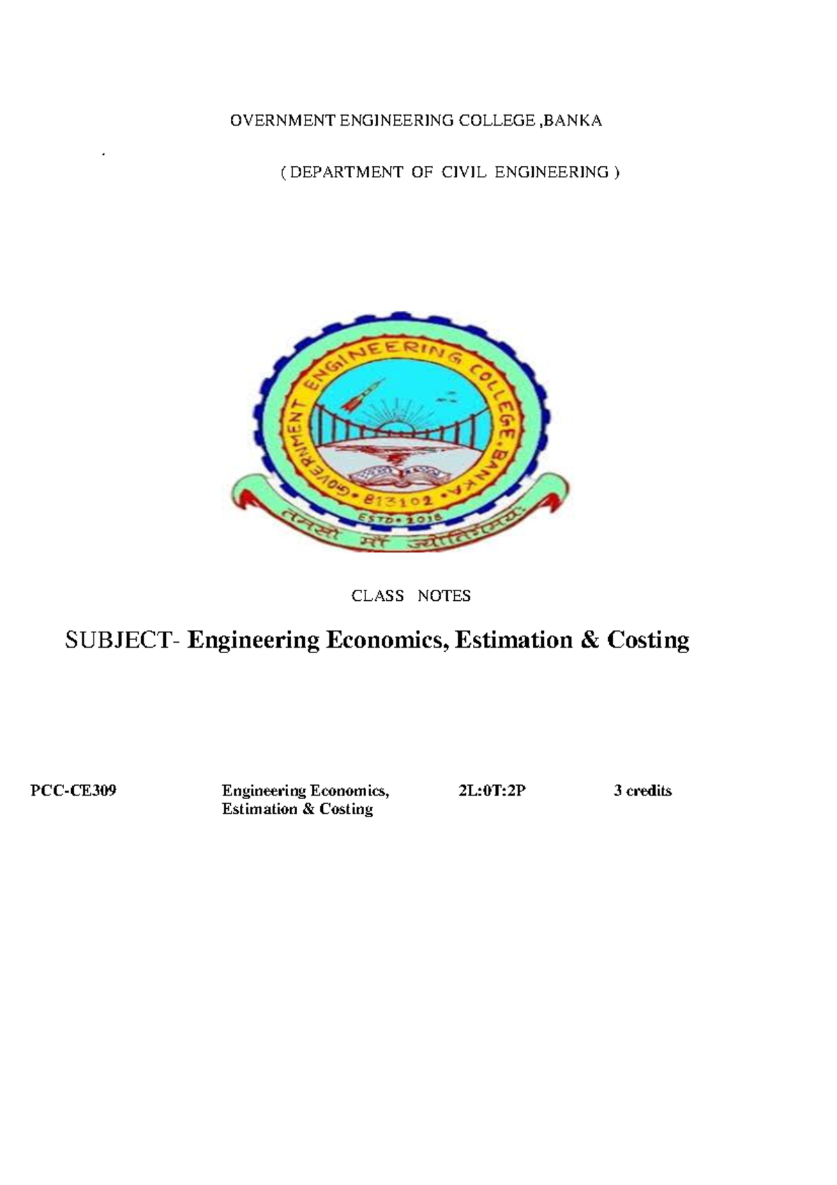 CIVIL ENG 2023: Class Notes on Engineering Economics & Estimation ...