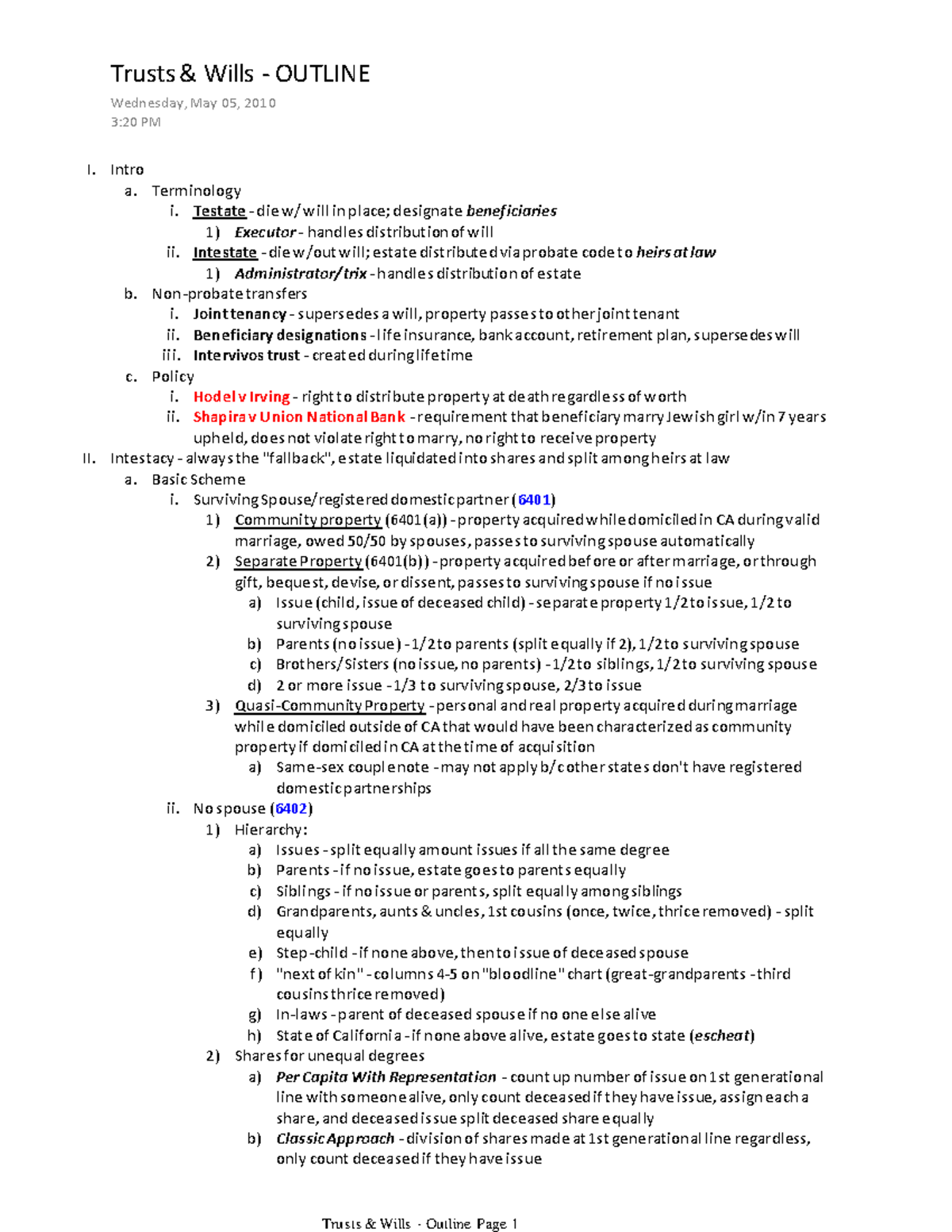 Trusts & Wills Outline (LAW 101) - Comprehensive Study Guide - Studocu