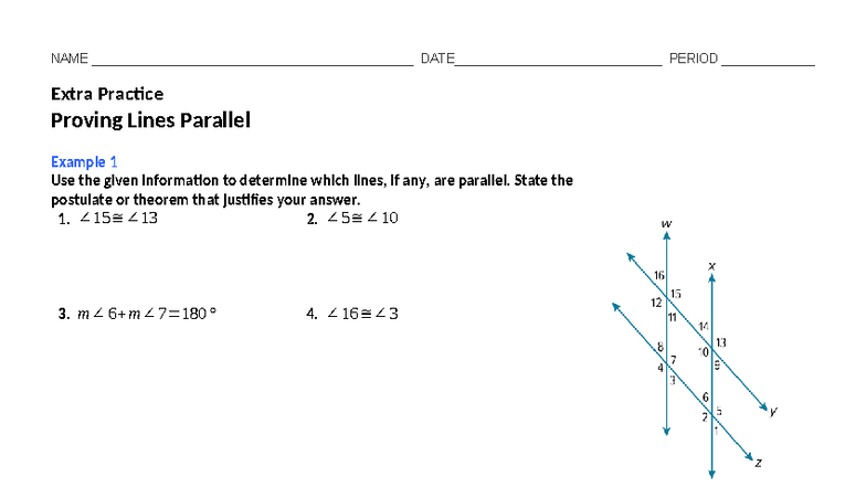 Proving Lines Parallel: Extra Practice for NAME PERIOD - Studocu
