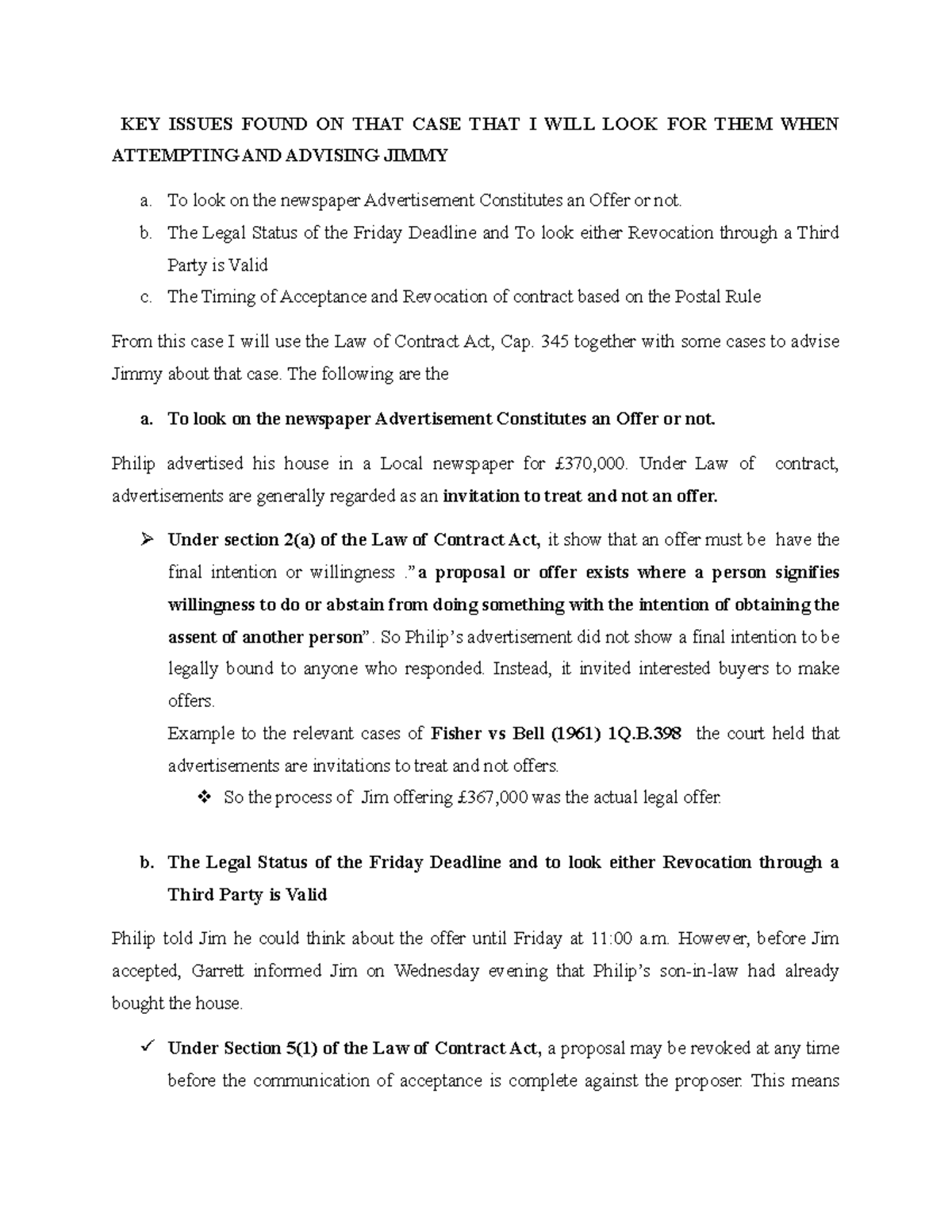 LAW 02: Key Issues in Contract Law Regarding Jimmy's Case - Studocu