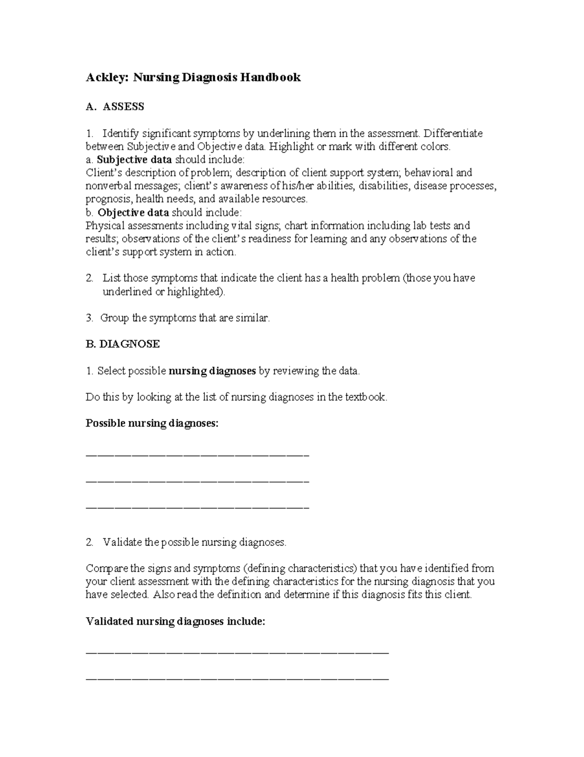 NUR 101: Nursing Diagnosis Handbook & Care Plan Guidelines - Studocu