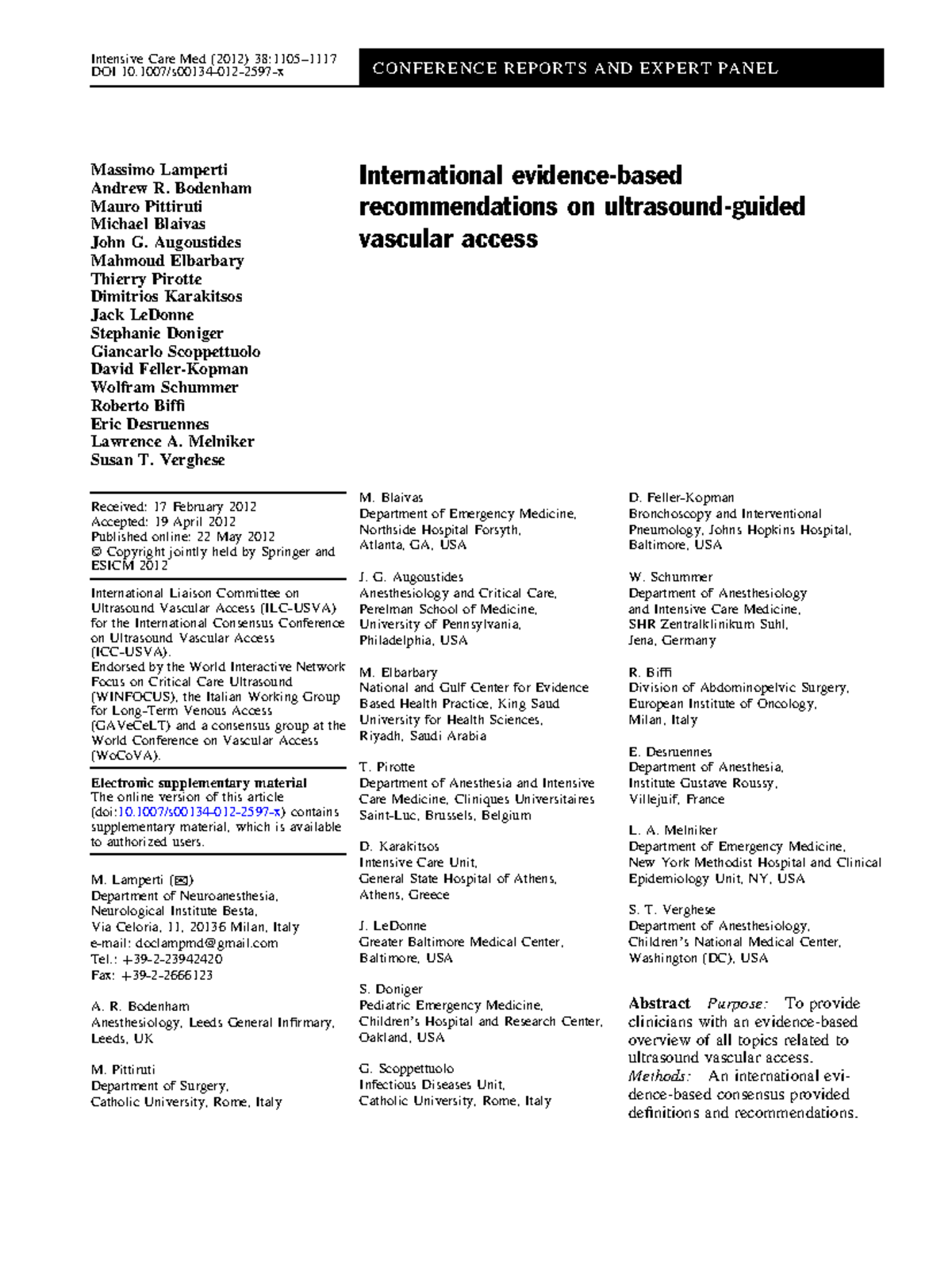 International Consensus on Ultrasound Vascular Access Guidelines (ICM ...
