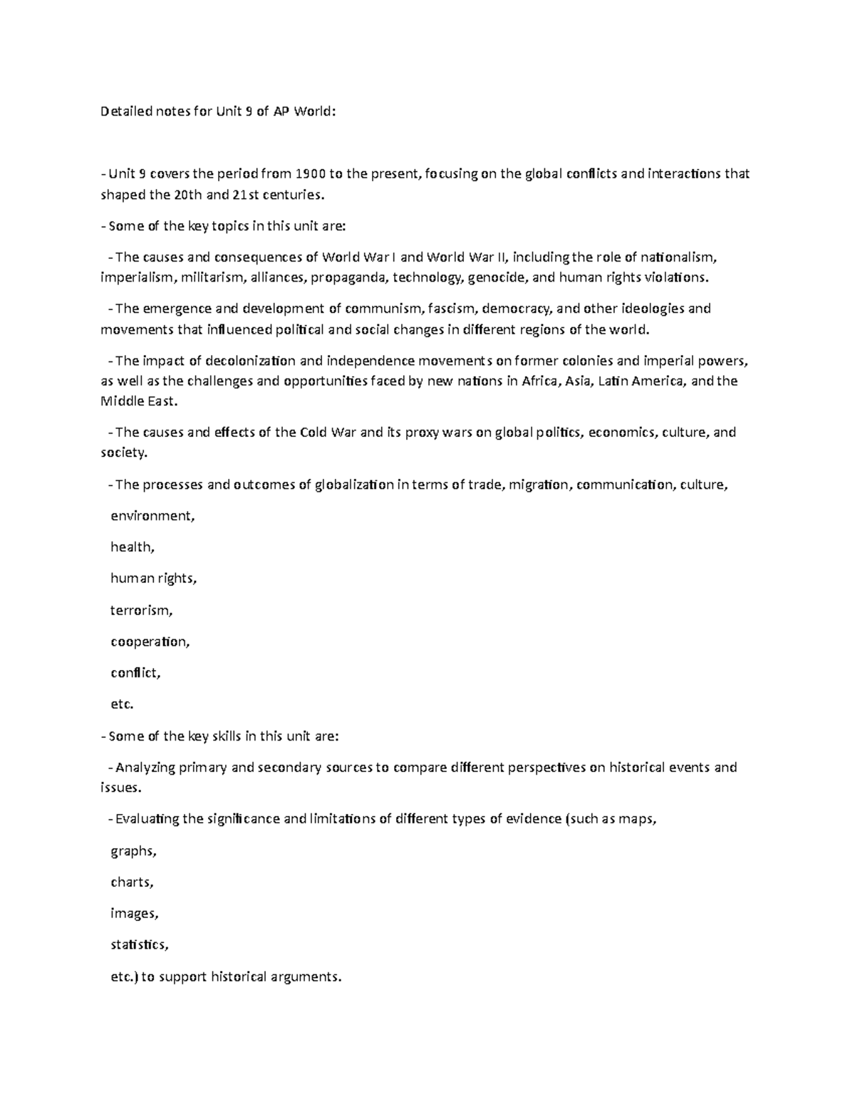 AP World History Unit 9 - Key Concepts and Class Notes - Studocu