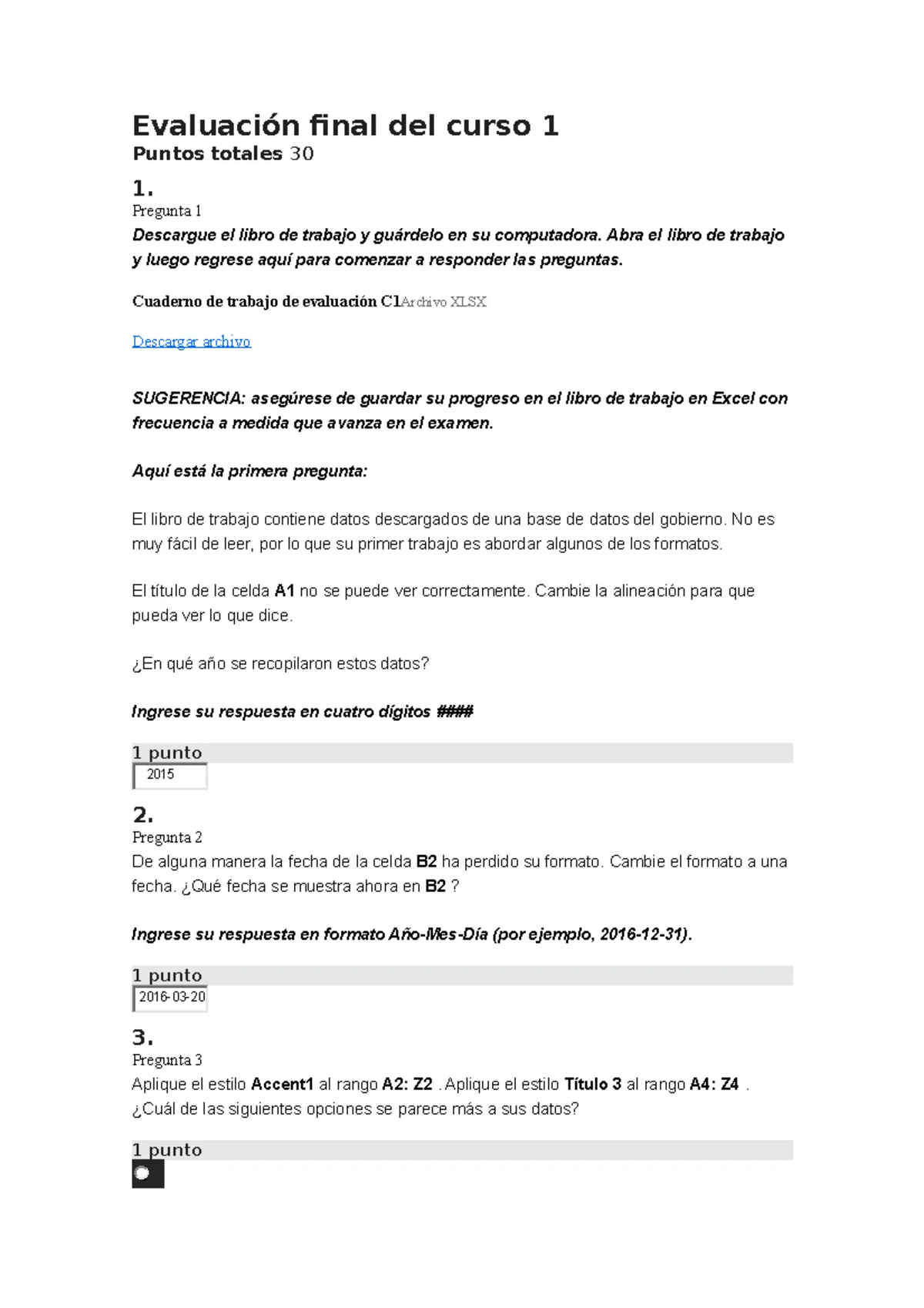 Coursera - Examen Final de Excel: Evaluación y Respuestas - Studocu