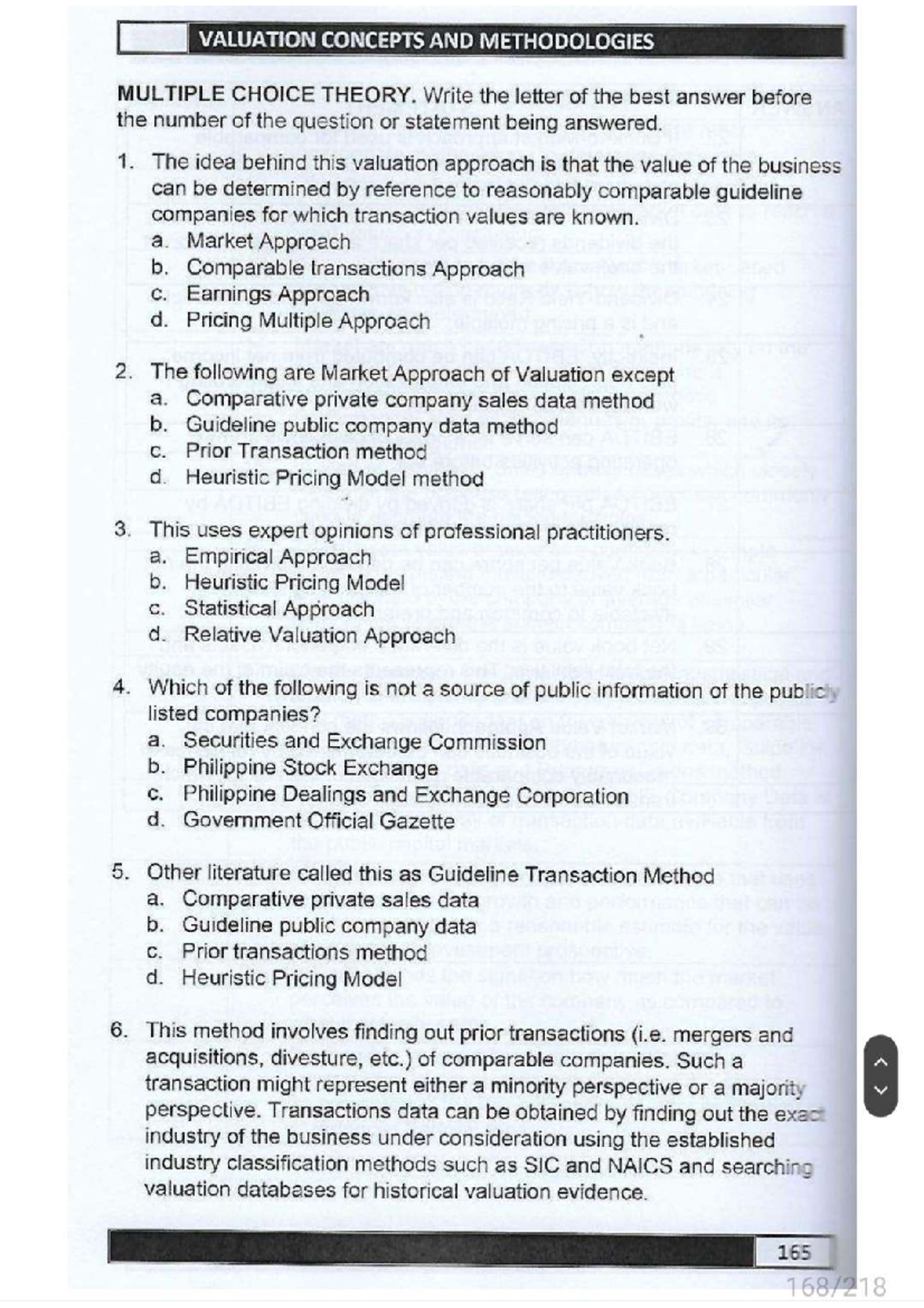 Valuation Concepts and Methodologies MCQ - ACC 101 - Studocu