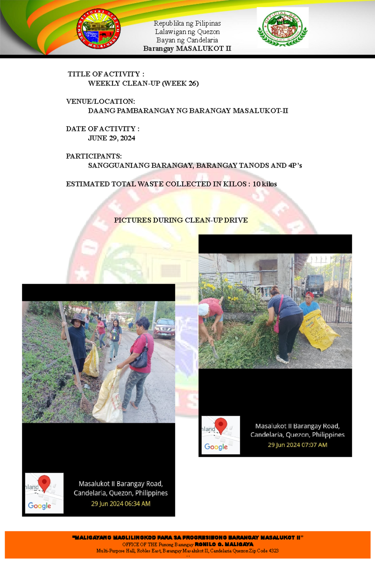 Weekly Clean UP (WEEK26) - Republika ng Pilipinas Lalawigan ng Quezon ...
